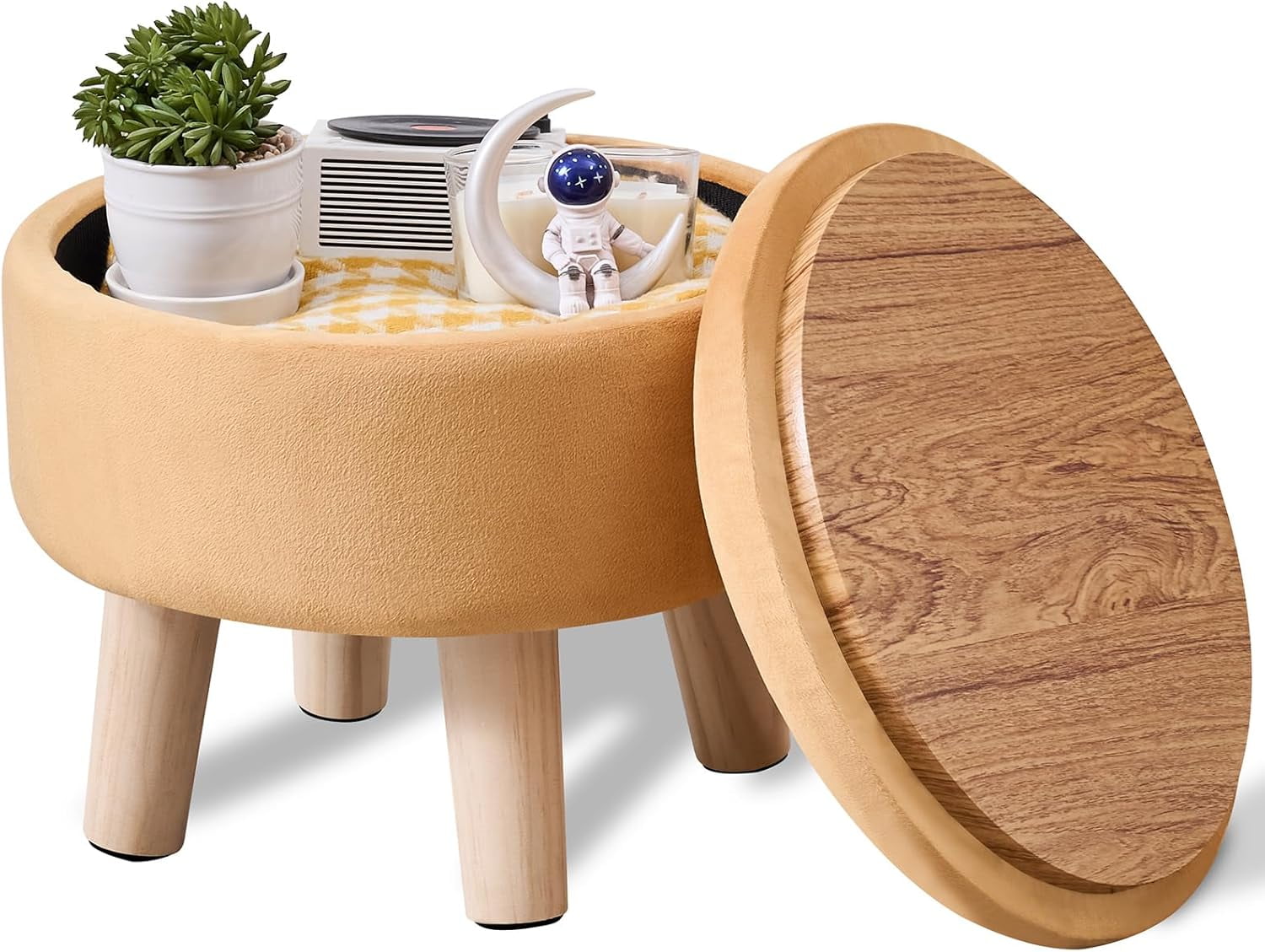 Velvet Storage Ottoman Round Footrest Stool Upholstered Footrest ...