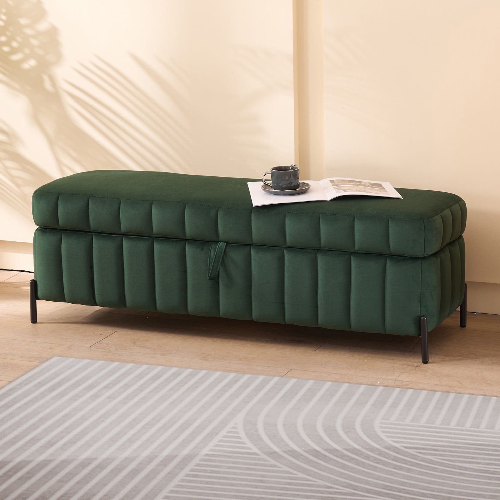 Velvet Storage Soft Bench 49 " Featuring Armrests and Firm Foam Padding ...