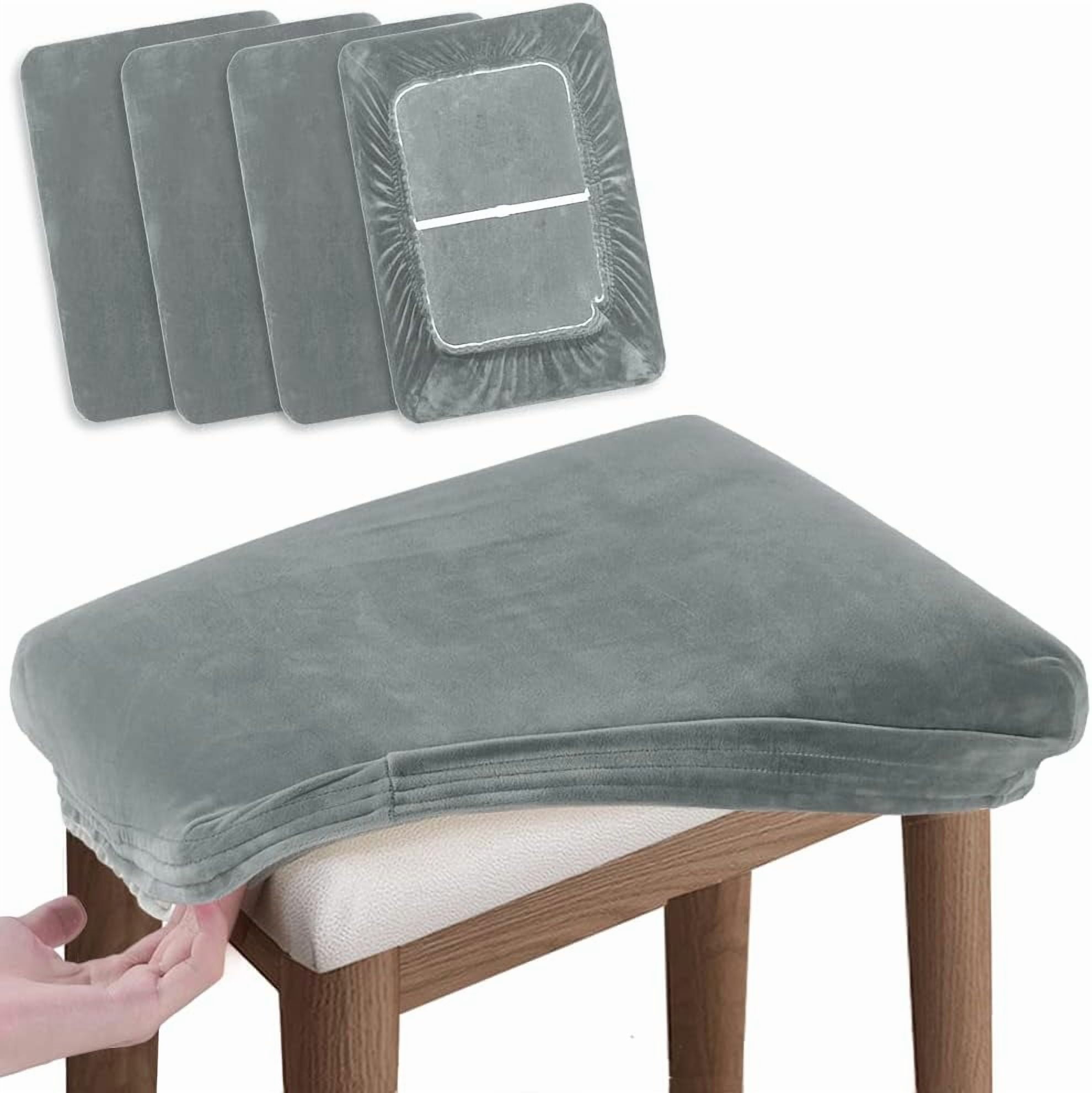 Velvet Stretch Stool Covers Set of 4, Soft Washable Bench Seat ...