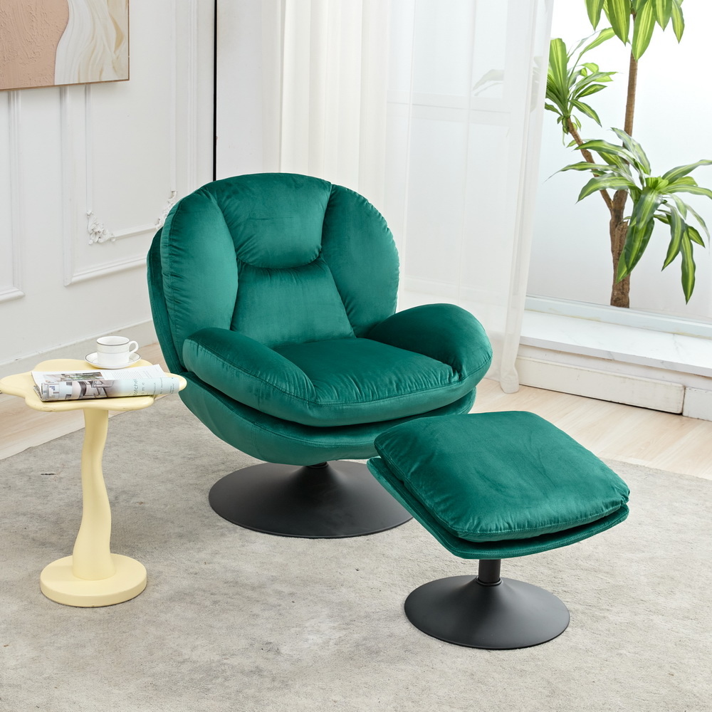 Velvet Swivel Accent Chair with Ottoman, 360-Degree Rotating Modern ...