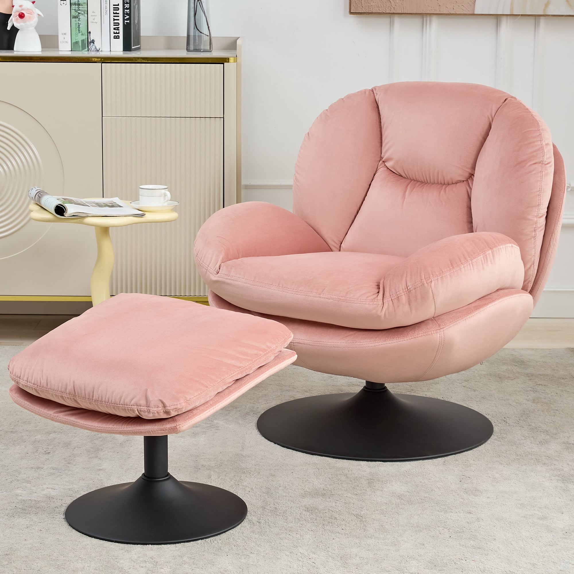 Velvet Swivel Accent Chair with Ottoman Set, Modern Armchair with ...