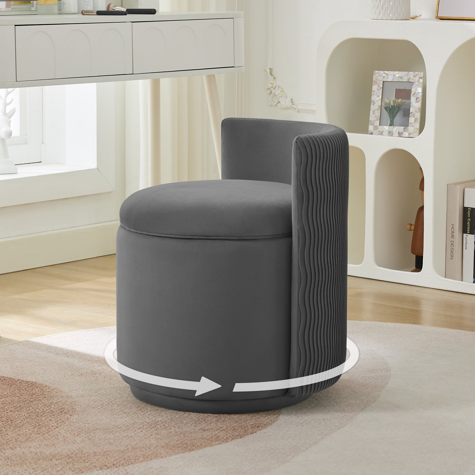 Velvet Swivel Accent Chair with Storage, 360° Vanity Makeup Chair with ...