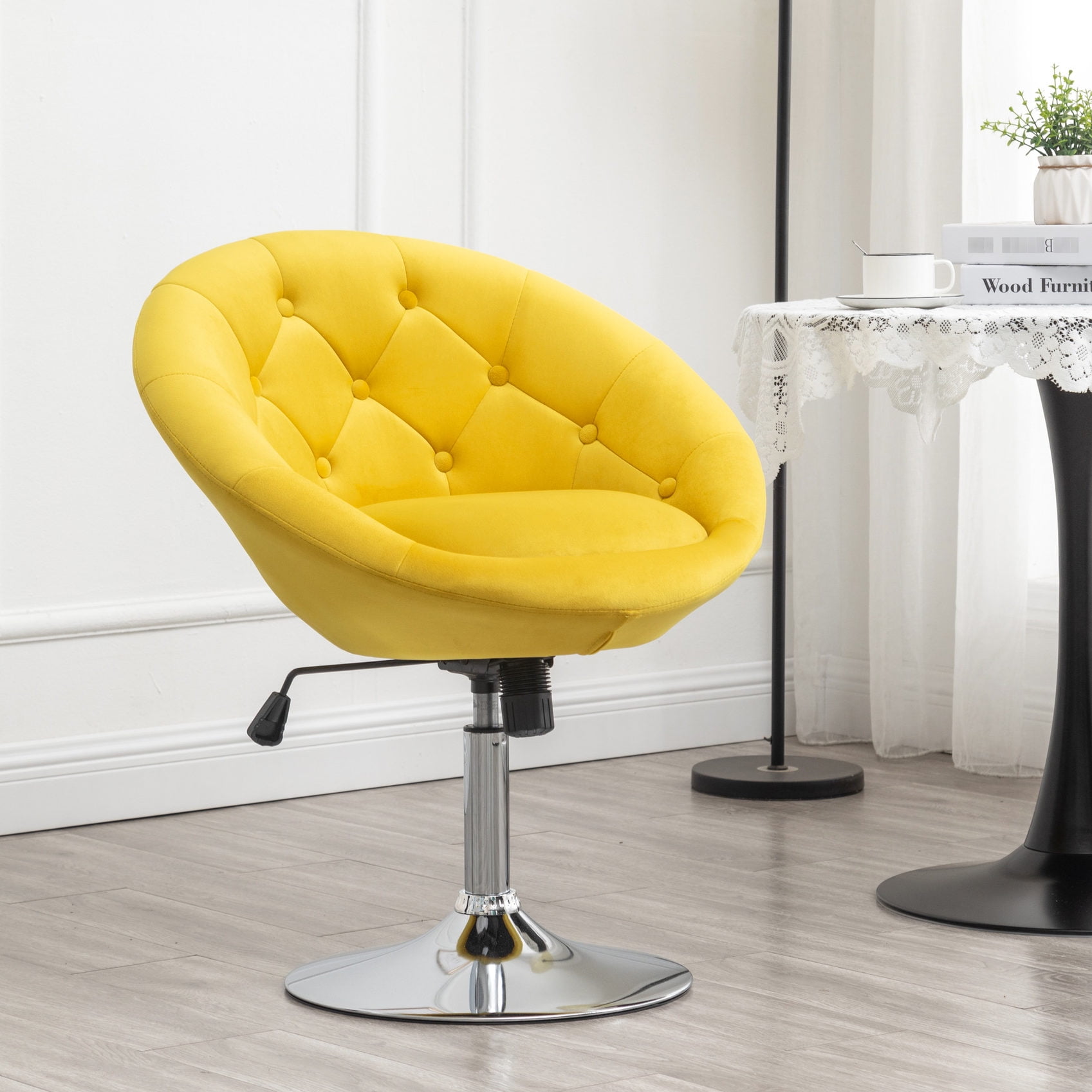 Velvet Swivel Accent Chair, Yellow Color | 360-Degree Swivel for Easy ...