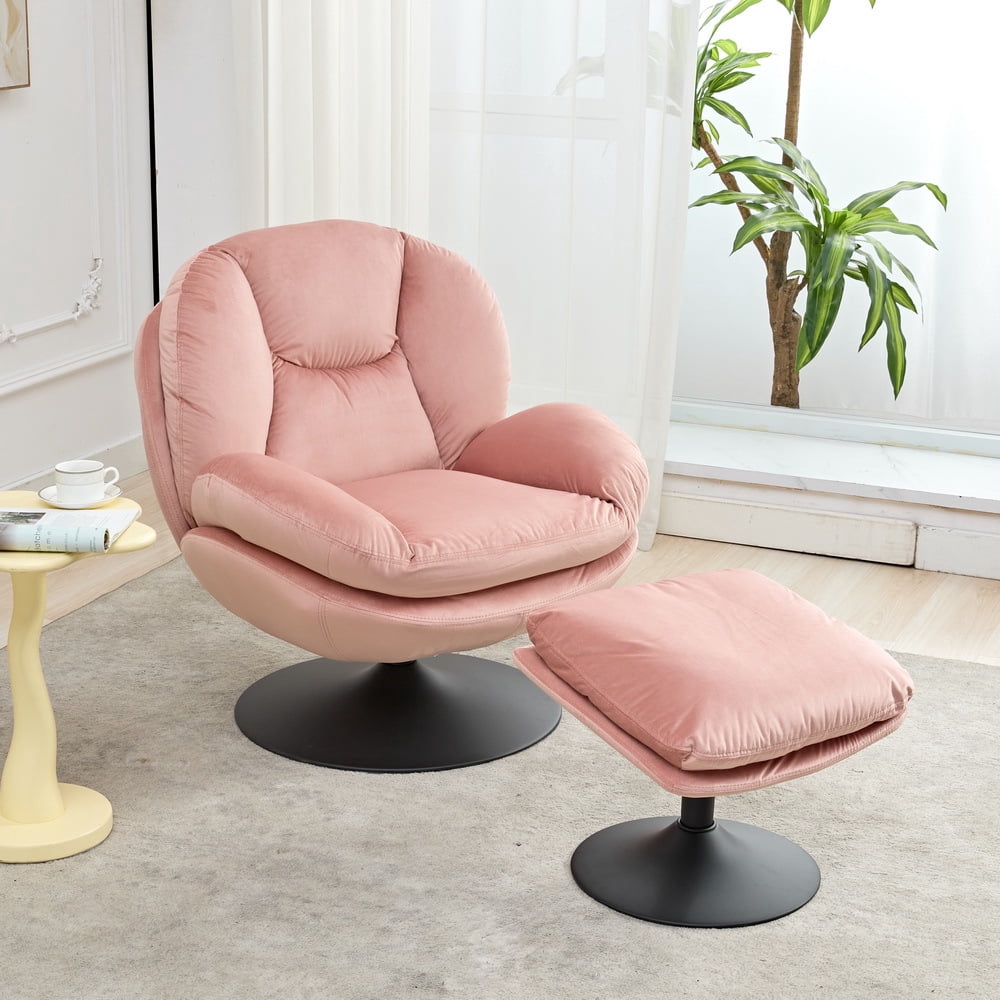Velvet Swivel Accent Chair with Ottoman, 360-Degree Rotating Modern ...