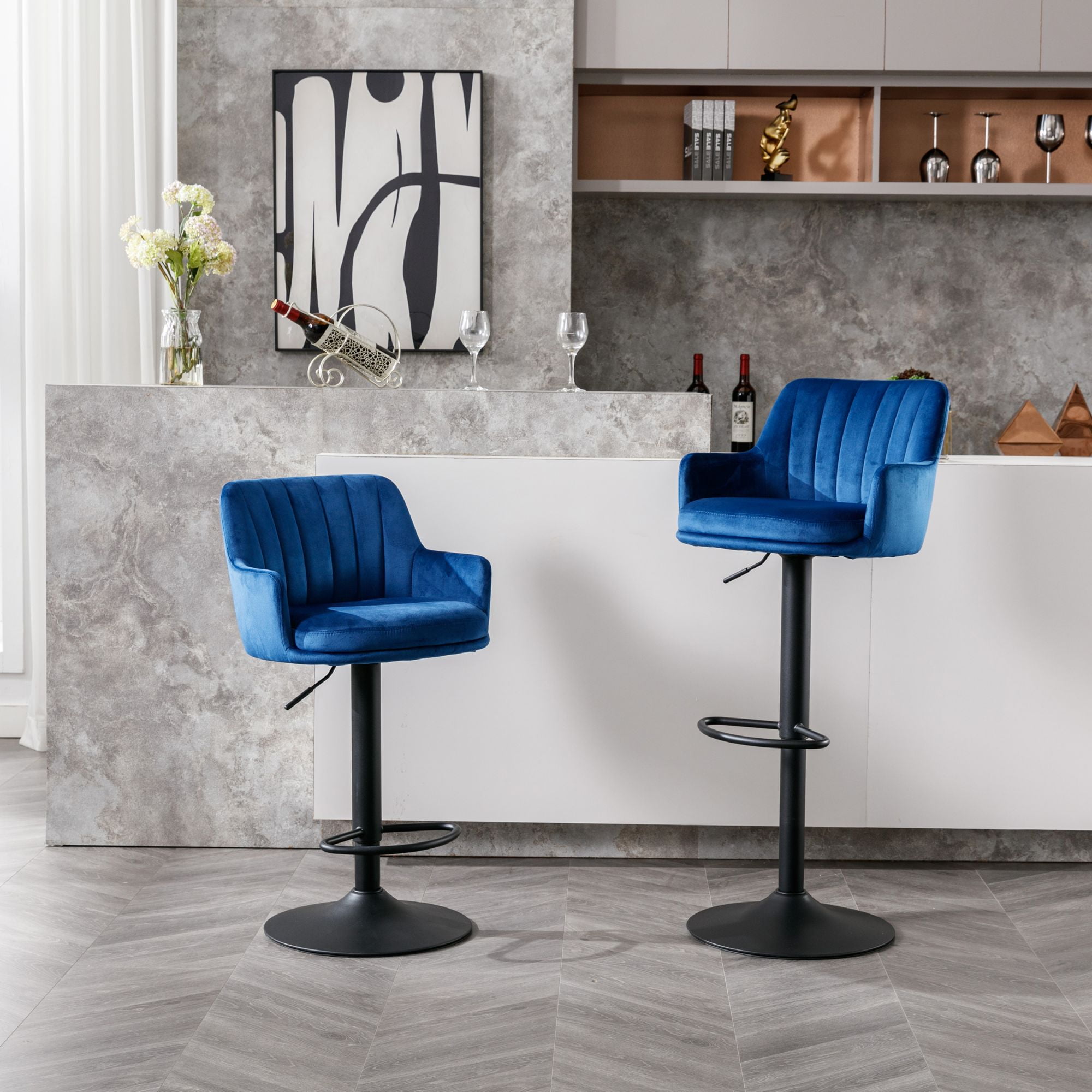 Velvet Swivel Bar Stools with Back, Fabric Upholstered Adjustable Bar ...