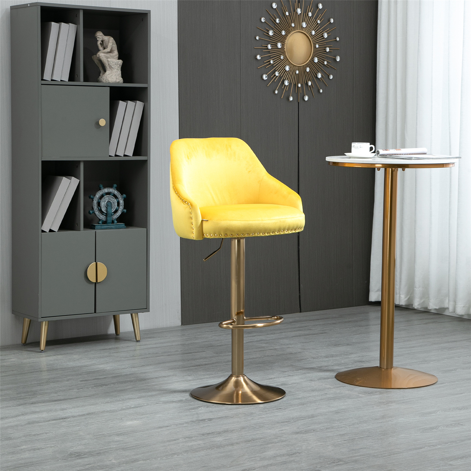 ARCTICSCORPION Modern Button Tufted Swivel Low Back Bar Stool, Mustard ...