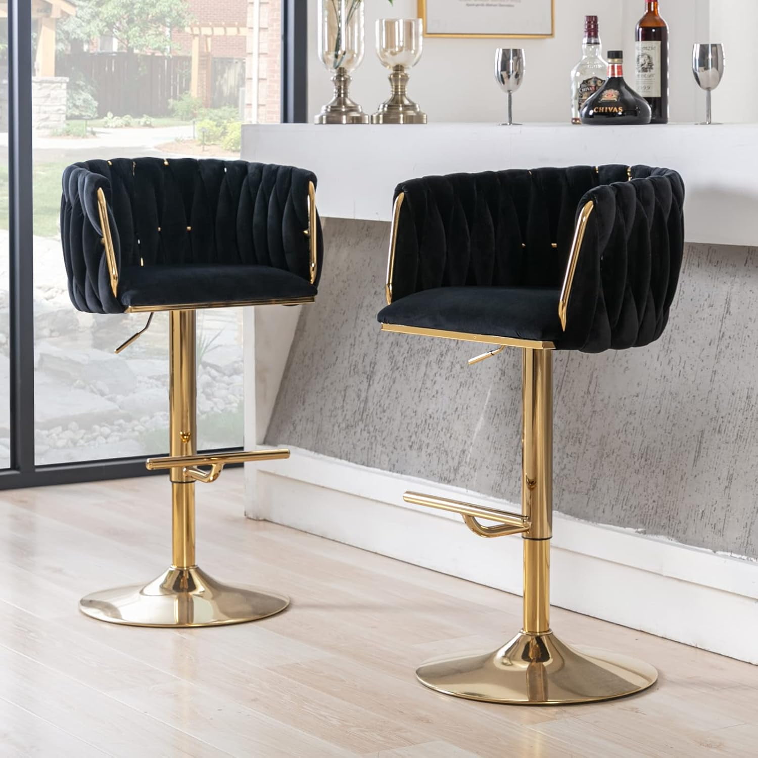 Velvet Swivel Bar Stools Modern Height Adjustable Counter Height Bar ...