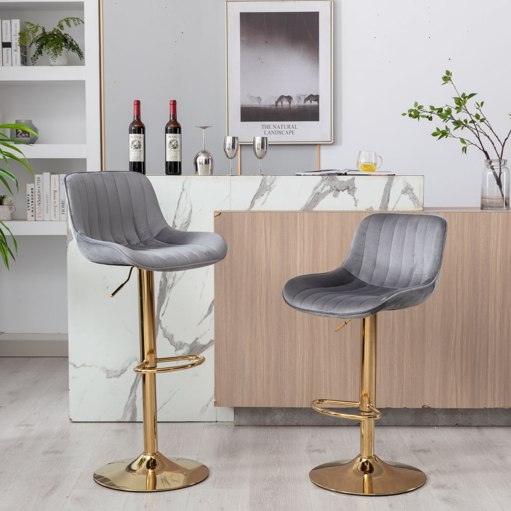 Velvet Swivel Bar Stools Set of 2, Adjustable Counter Height Bar Stool ...