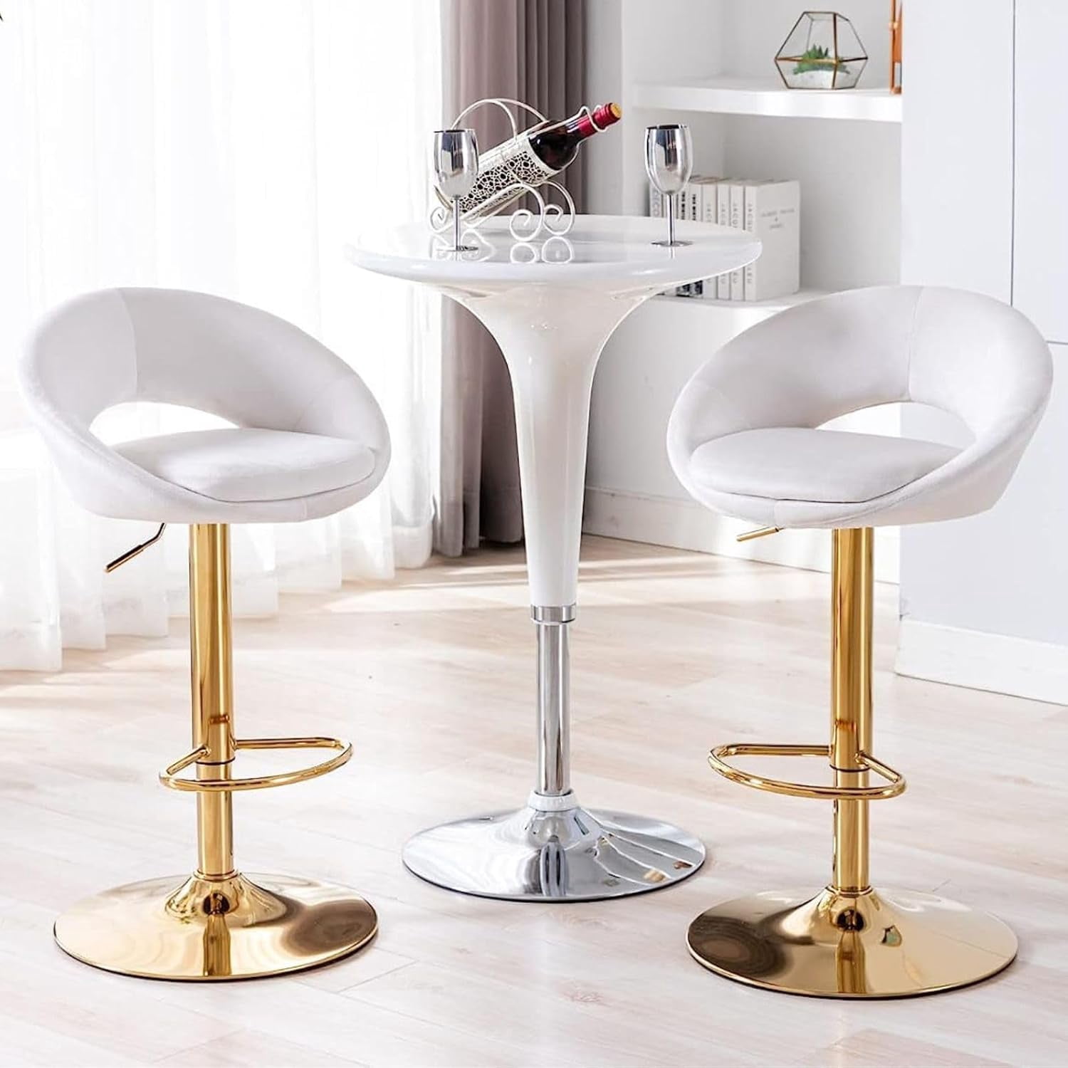 Velvet Swivel Bar Stools Set of 2 with Open Back, Upholstered ...