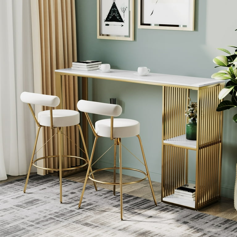 Velvet Swivel Bar Stools Set of 2 Metal Gold Barstools 24 inch Kitchen Counter Height Bar Stools with Back