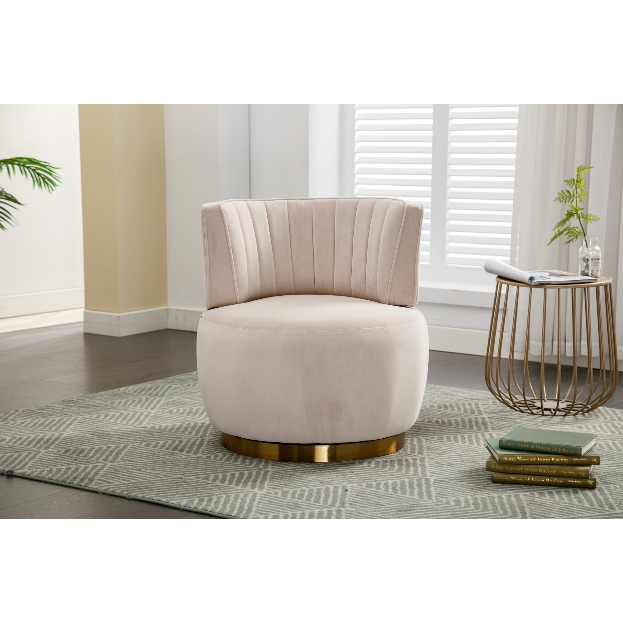 Velvet Swivel Barrel Accent Sofa Chair, Fluffy Upholstered Round ...