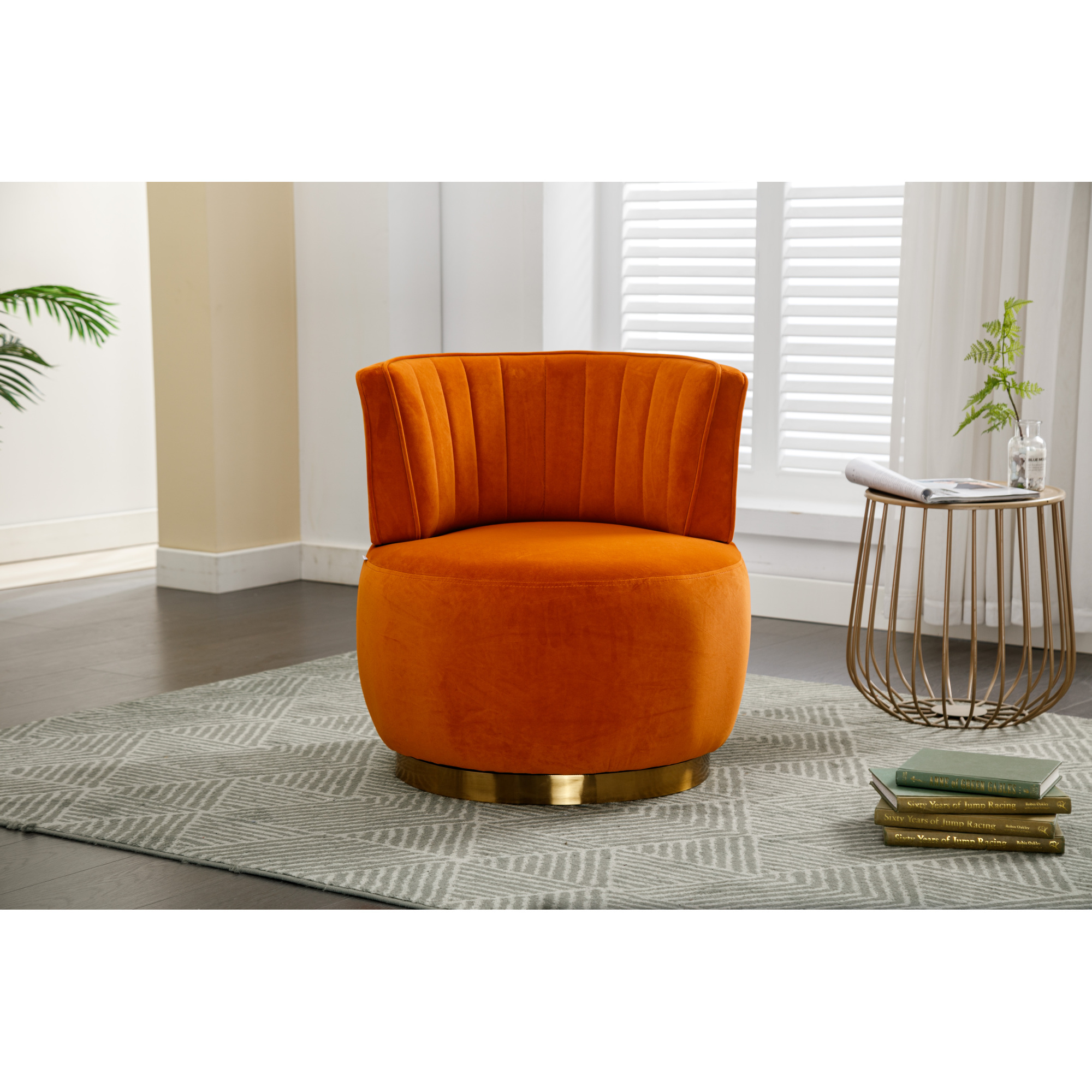 Velvet Swivel Barrel Accent Sofa Chair, Fluffy Upholstered Round ...