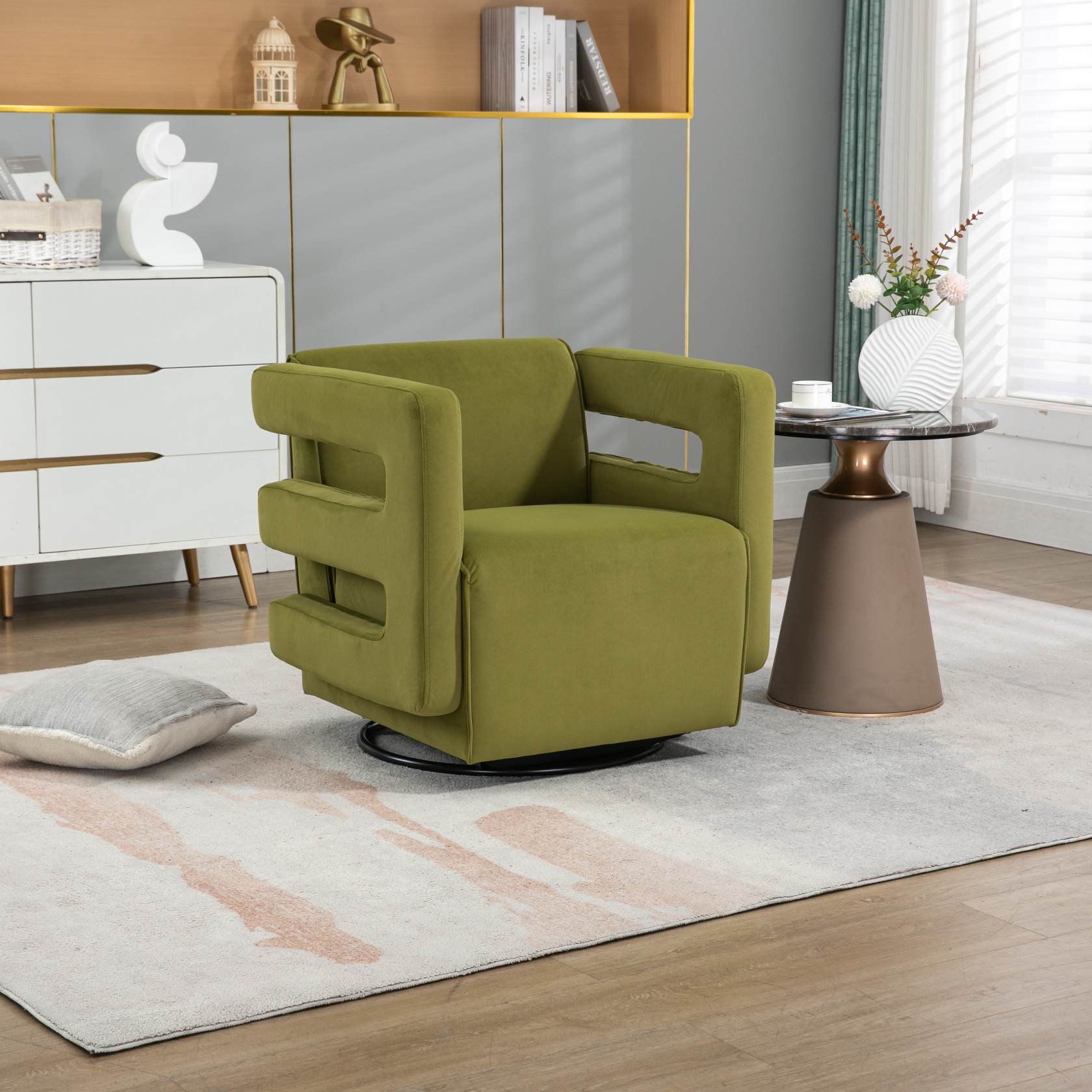 Swivel Barrel Chair, Comfy Round Accent Sofa Chair with Curved Back and ...