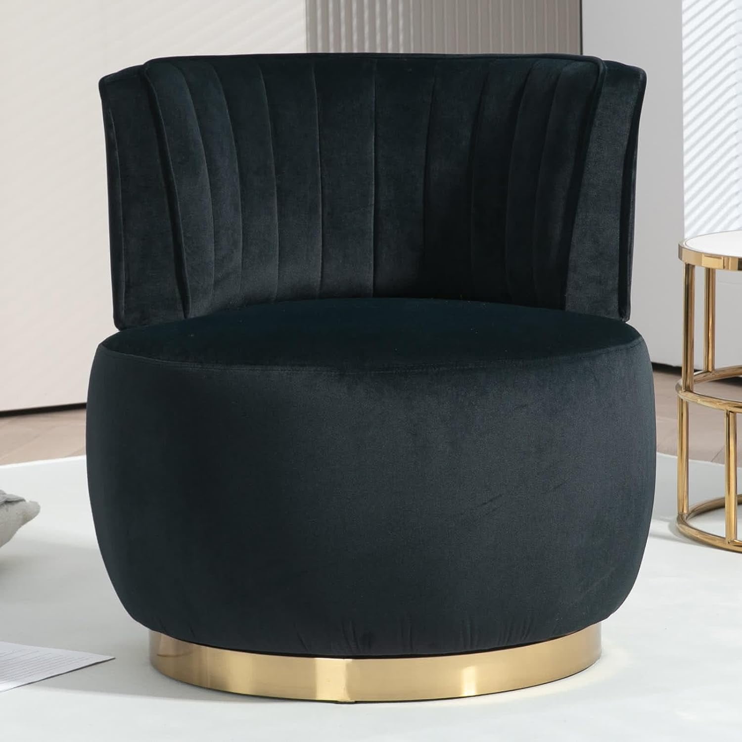 Velvet Swivel Barrel Chair, Modern Upholstered Accent Chair, 360 ...