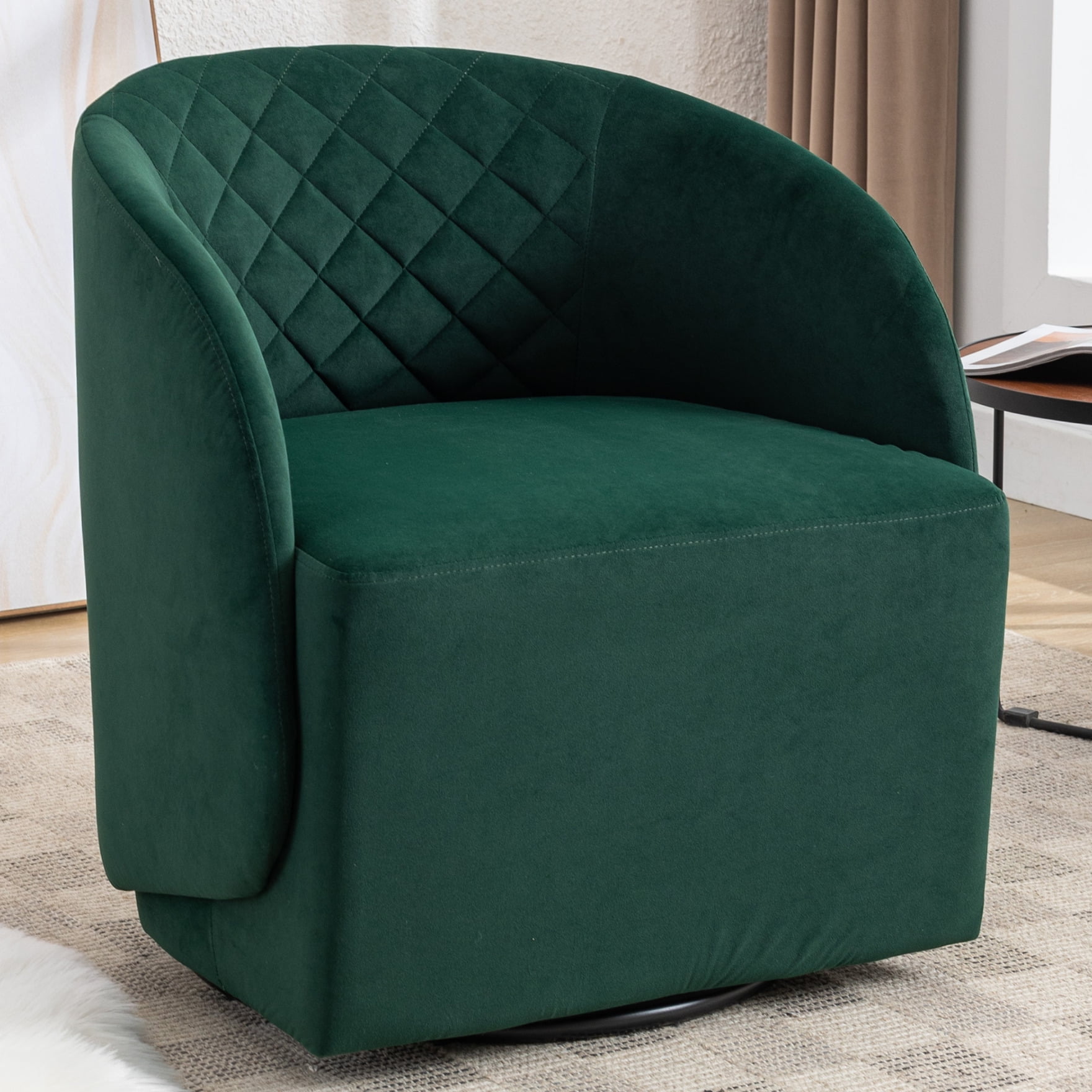 Velvet Swivel Barrel Chair, Oversized Swivel Chair with Low Back and ...