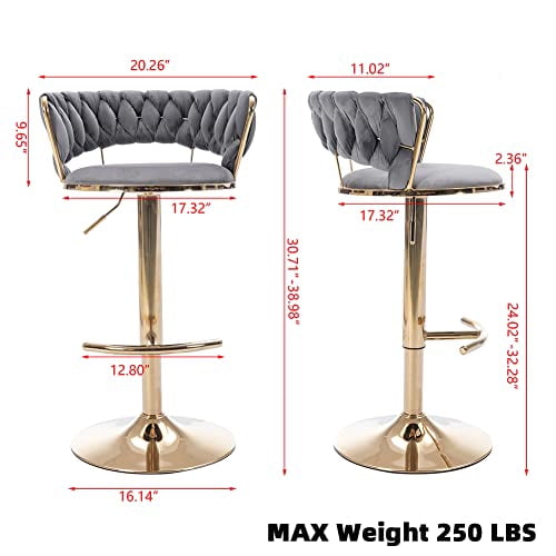 Velvet Swivel Barstools Set of 2 - Counter Height Bar Stools,Adjustable ...