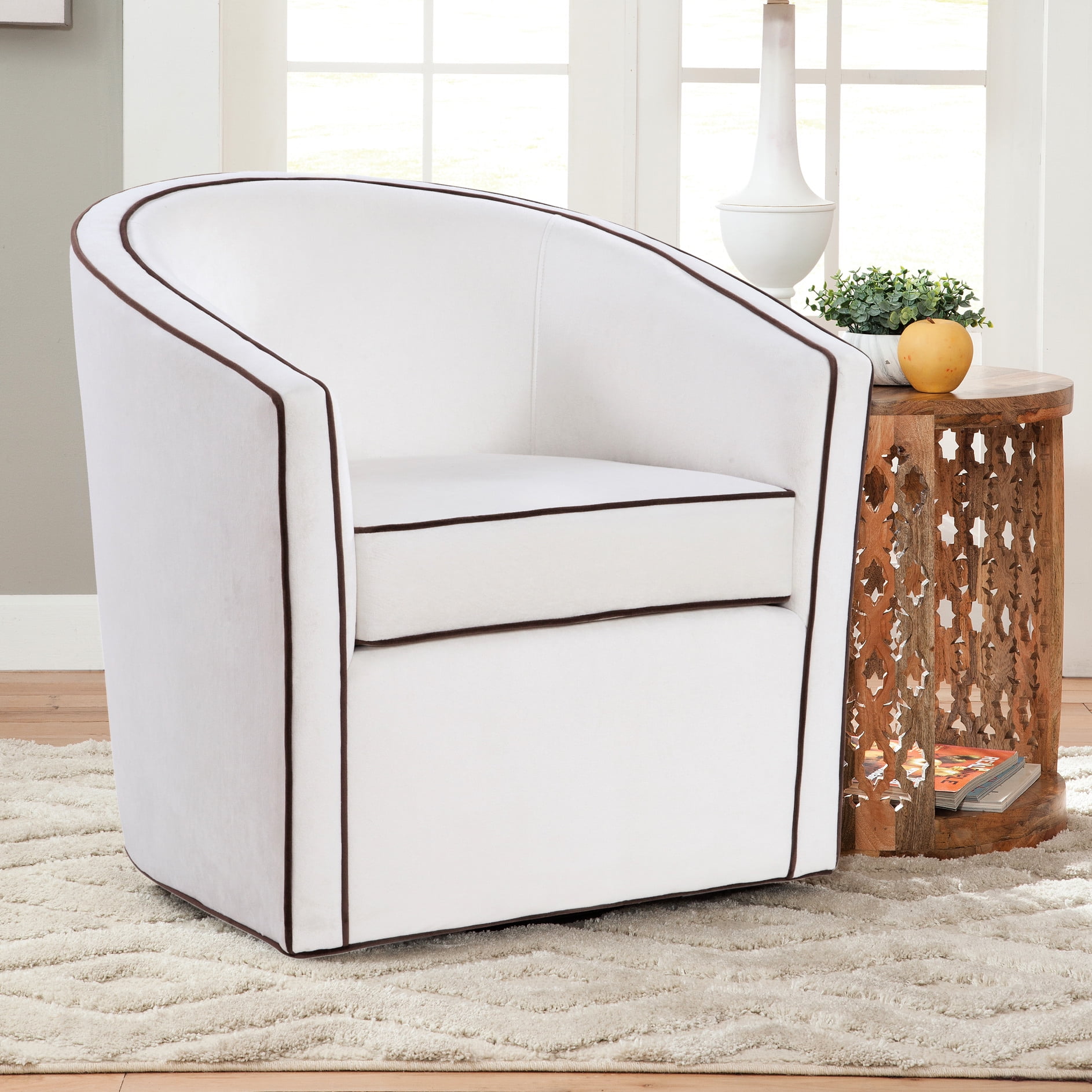 Velvet Swivel Chair - Cream, Mid-century Modern, 360 Degree Swivel ...