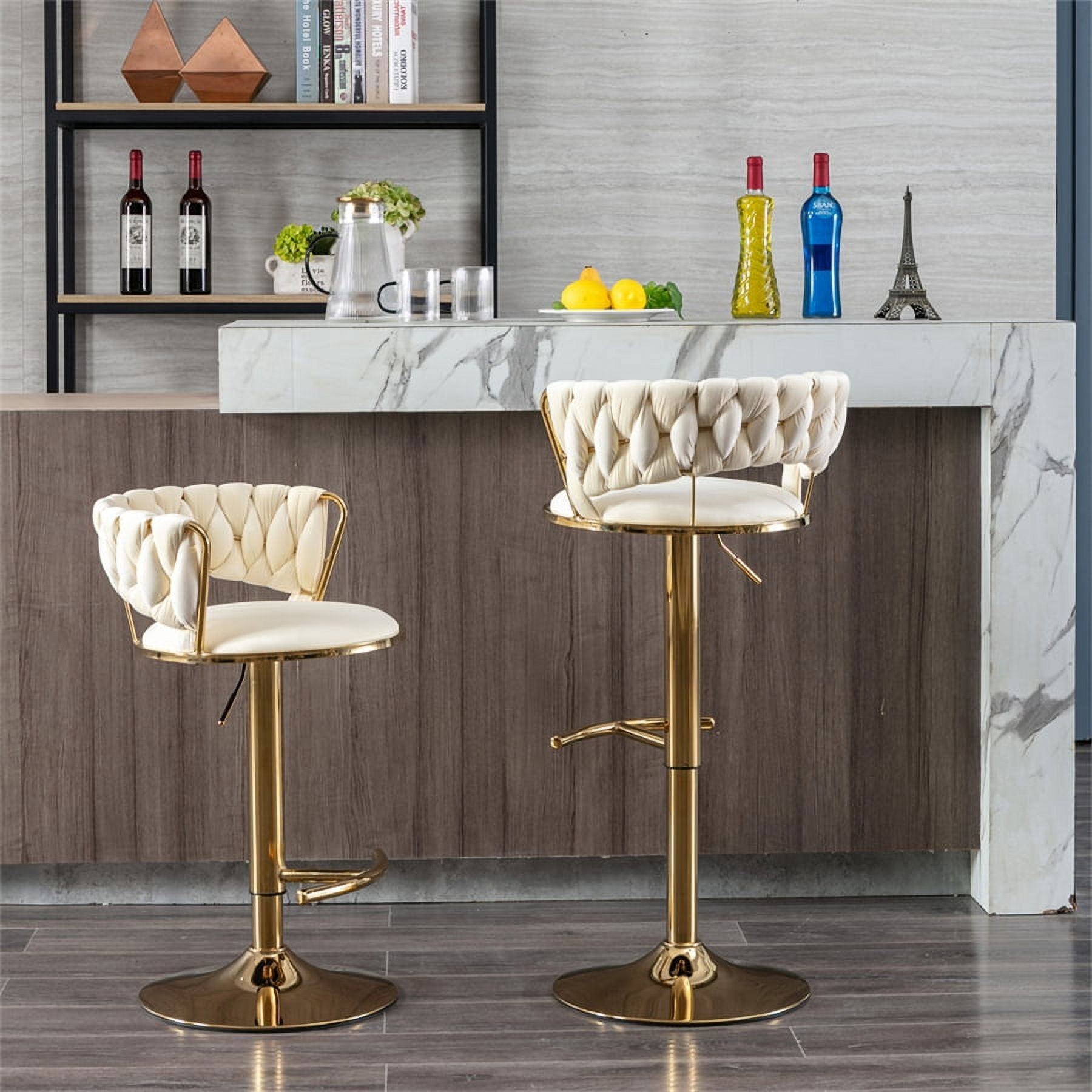 Velvet Swivel Height Adjustable Bar Stools Set of 2, Simple Bar Stools ...