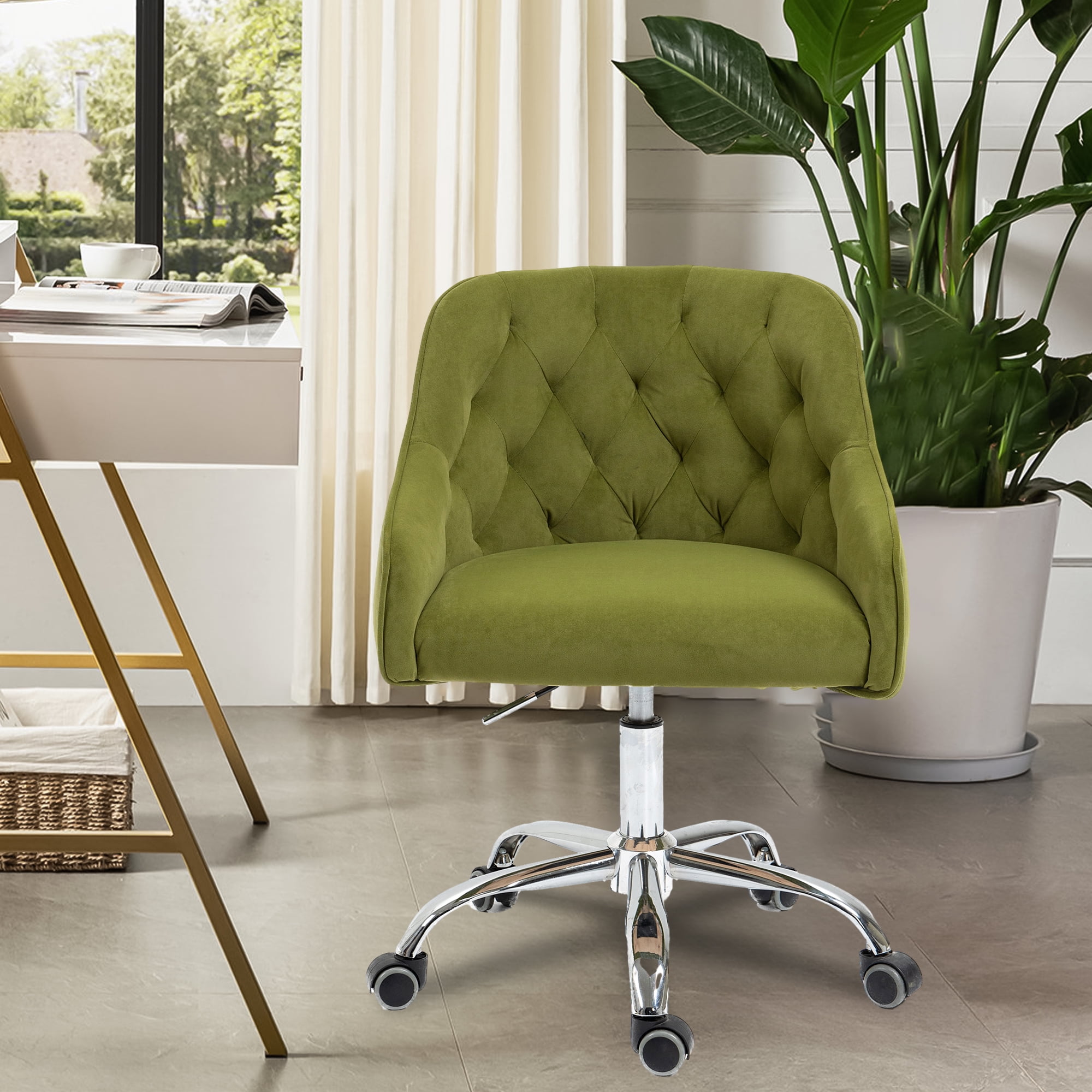 Velvet Swivel Home Office Chair, Modern Velvet Tufted Upholstered Desk ...