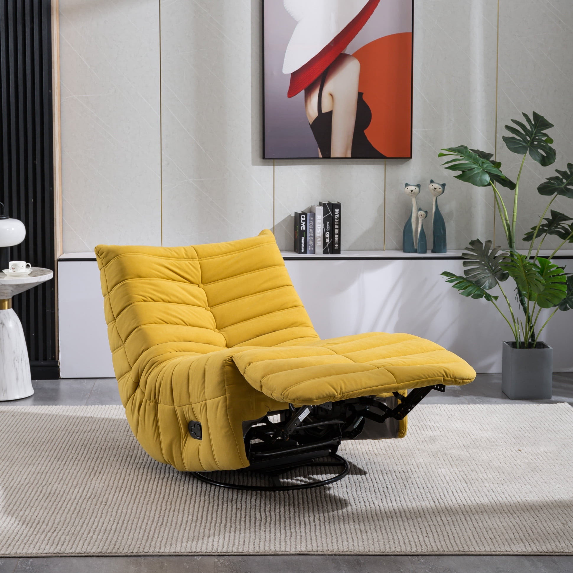 Velvet Swivel Recliner, Rocking Recliner with Stable Metal Base, Comfy ...