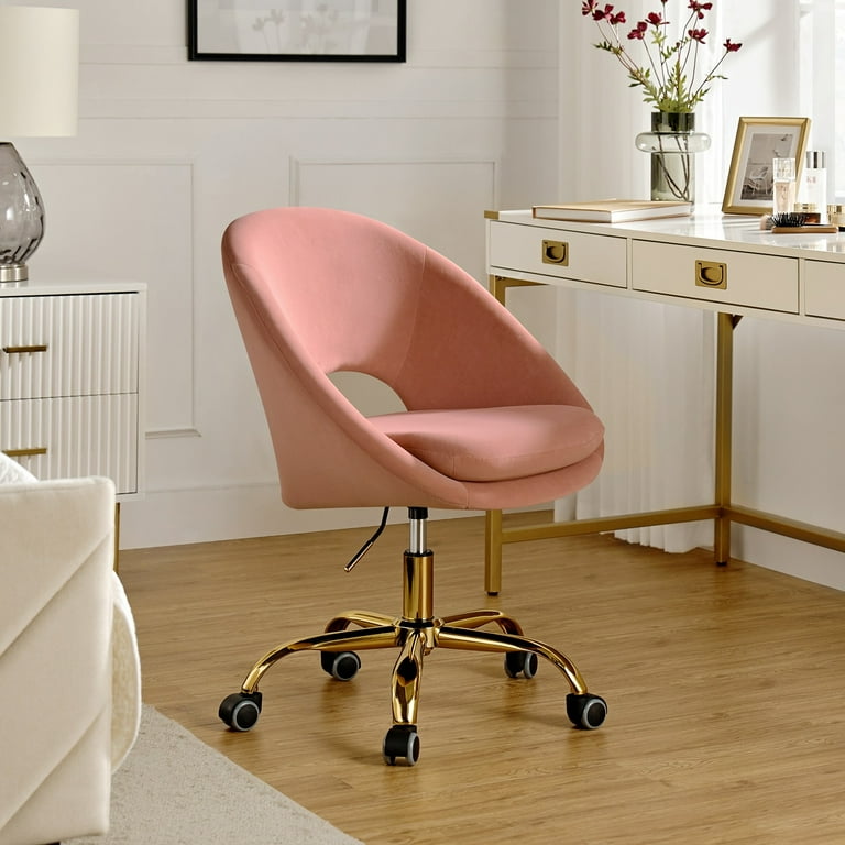 HULALA HOME Ramona Modern Velvet Height Adjustable Swivel Task Chair with Metal Base by Pink Walmart