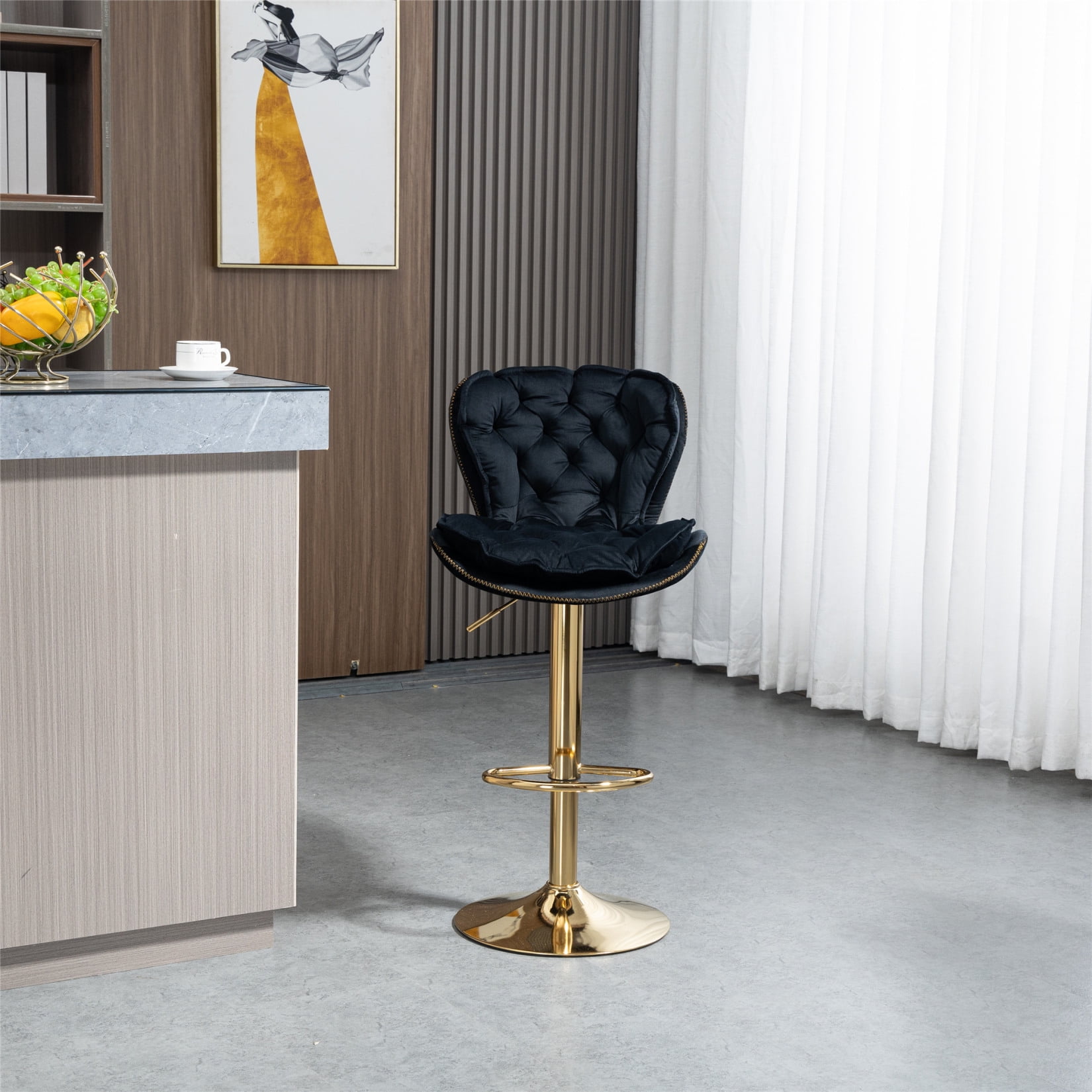 Velvet Swivel Tufted Bar Stools, Counter Height Dining Chairs with ...