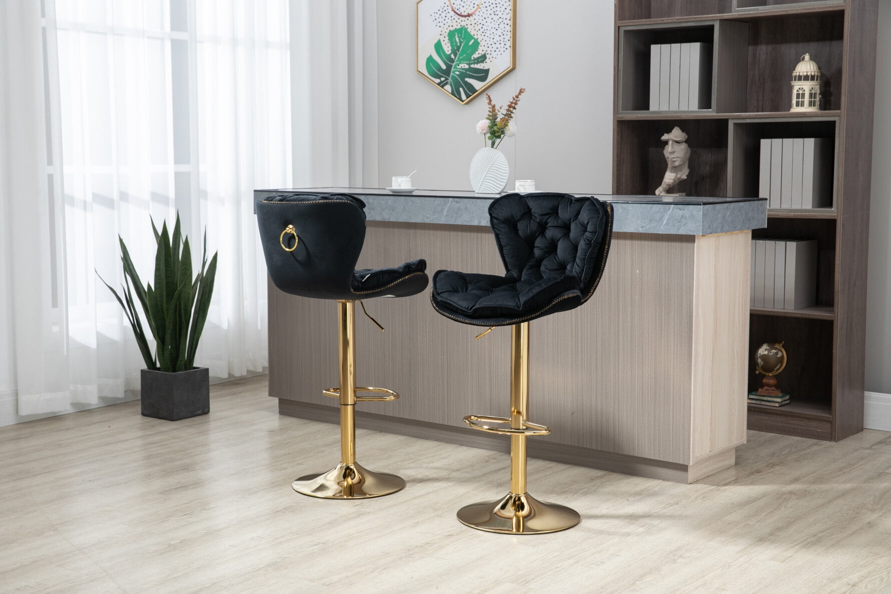 Velvet Swivel Tufted Bar Stools Set of 2, Counter Height Dining Chairs ...