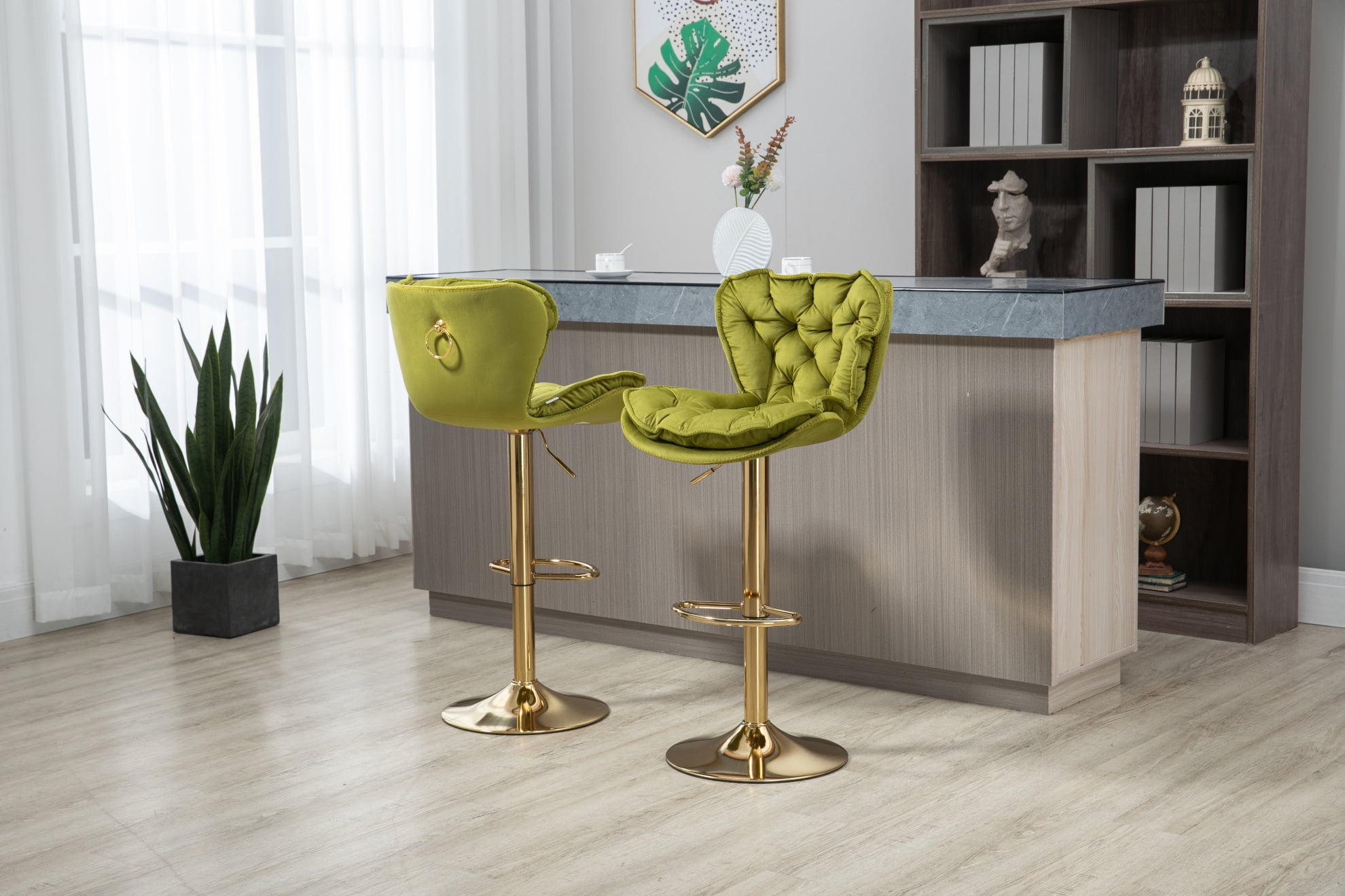 Velvet Swivel Tufted Bar Stools Set of 2, Counter Height Dining Chairs ...