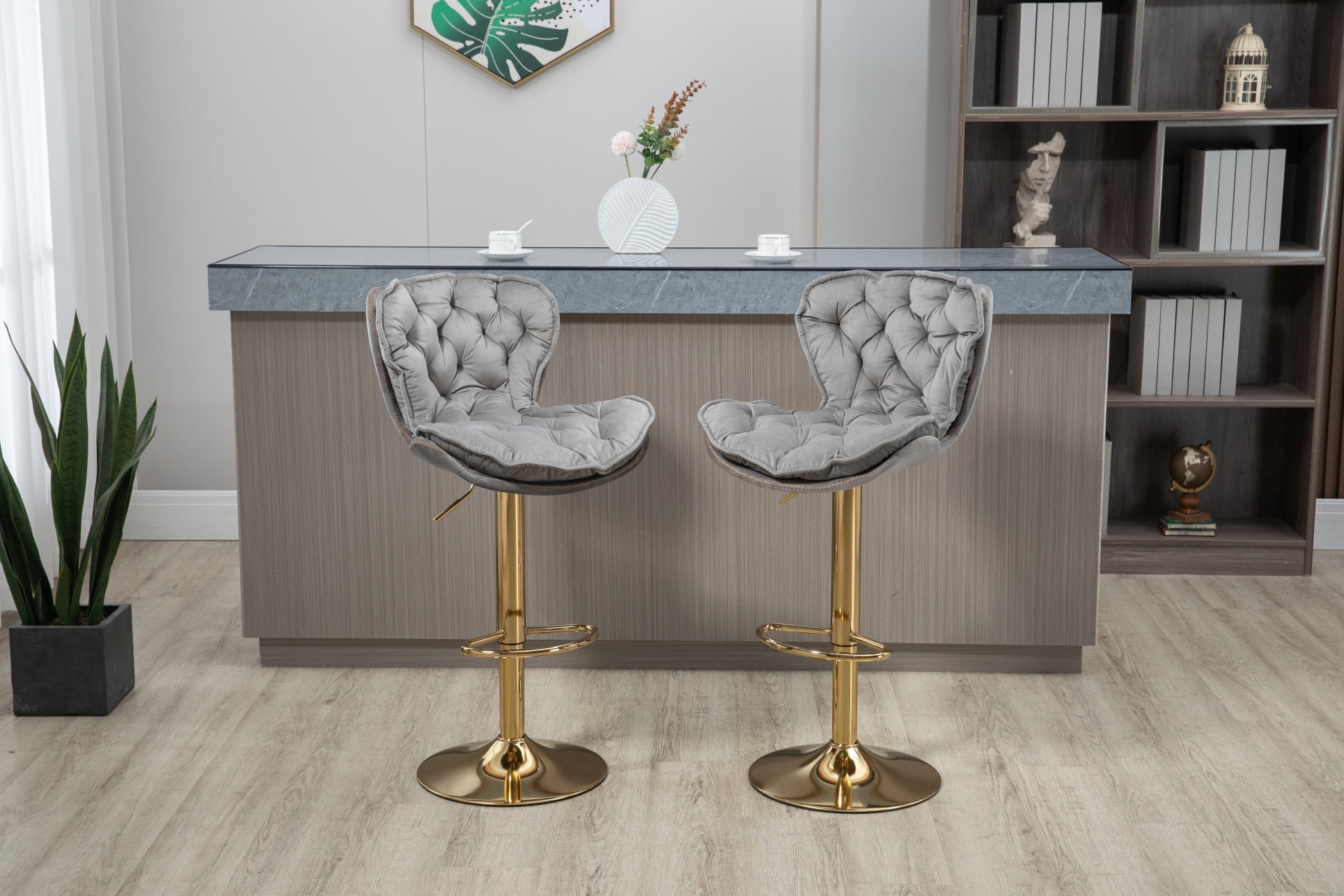 Velvet Swivel Tufted Bar Stools Set of 2, Counter Height Dining Chairs ...