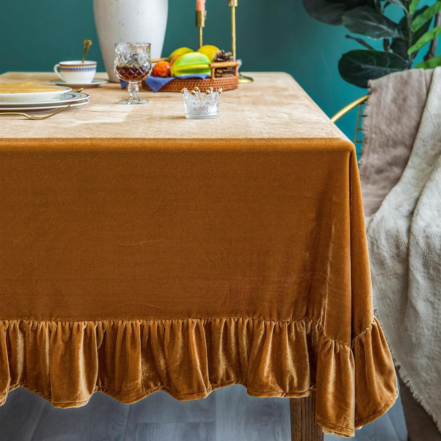 Velvet Tablecloth Luxurious Solid Rectangle Table Cloth,Oblong Retro ...