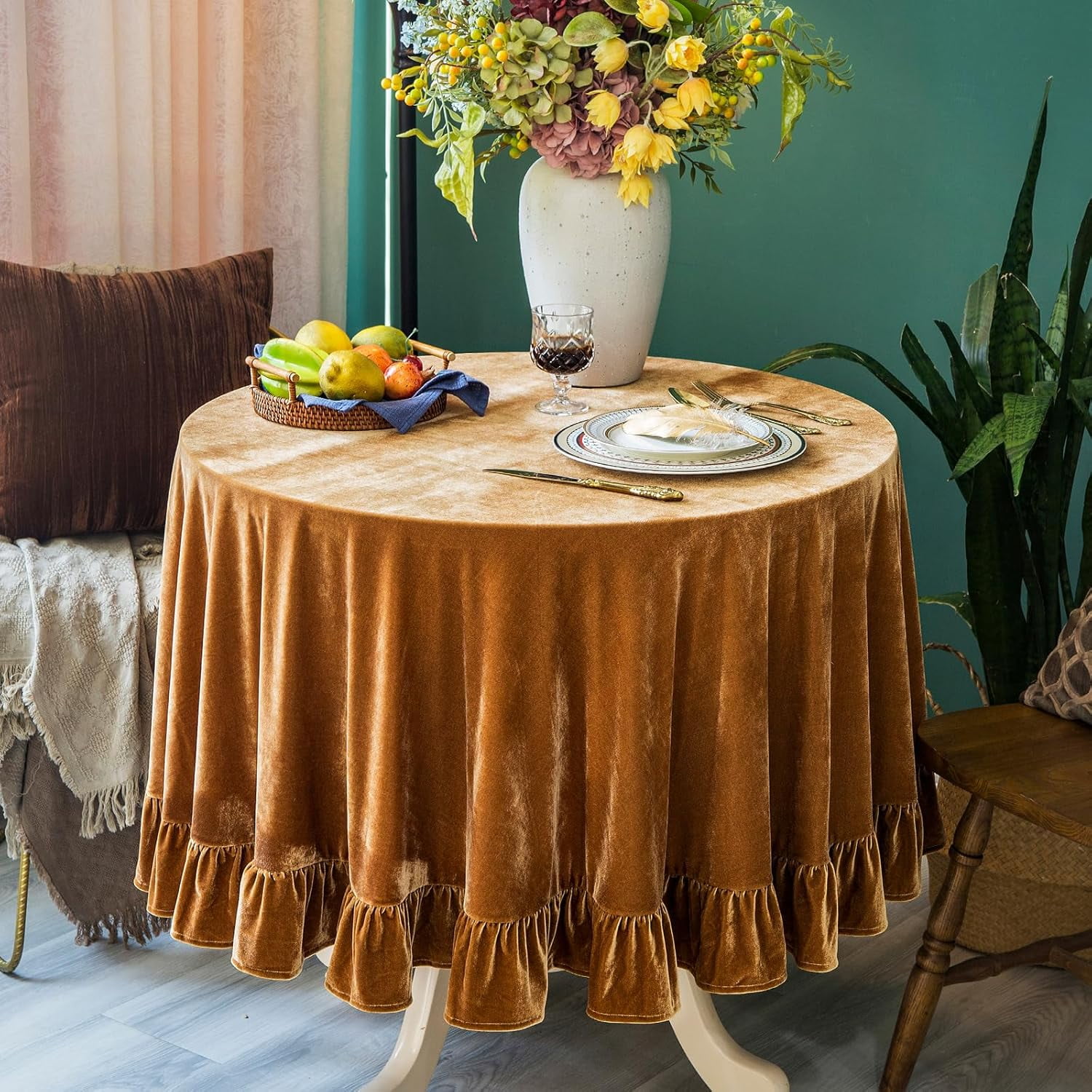 Velvet Tablecloth Luxurious Solid Round Table Cloth,Oblong Retro ...