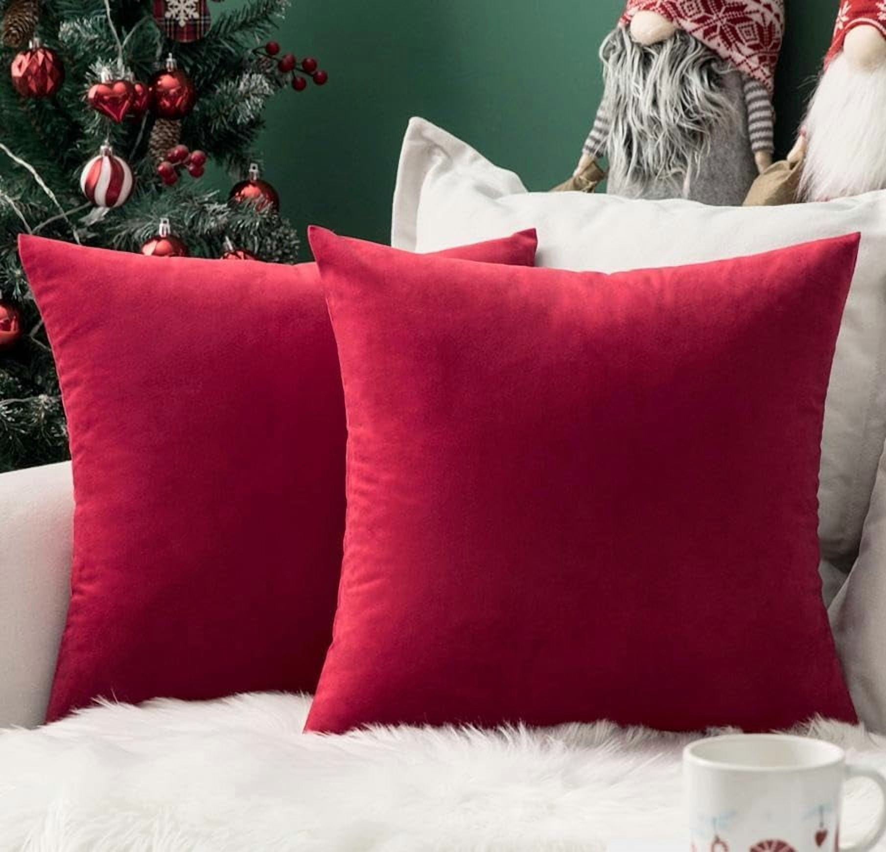 Velvet Throw Pillow Covers 12x12 Inch, Pack of 2 - Red, Soft Solid ...