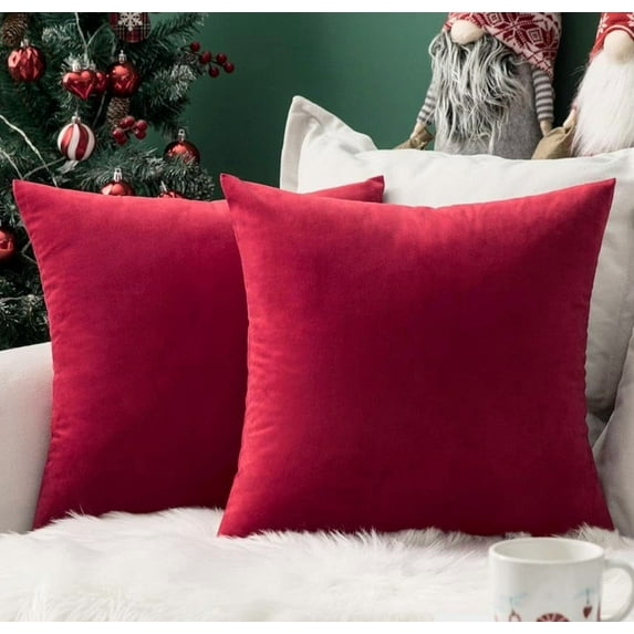 Velvet Throw Pillow Covers 12x12 Inch, Pack of 2 - Red, Soft Solid ...