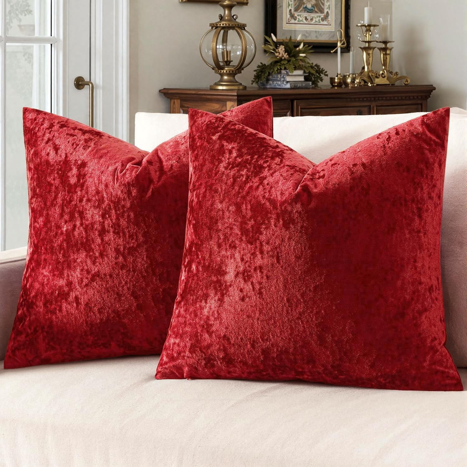 Velvet Throw Pillow Covers Red 20x20 inch Set of 2 - Walmart.com
