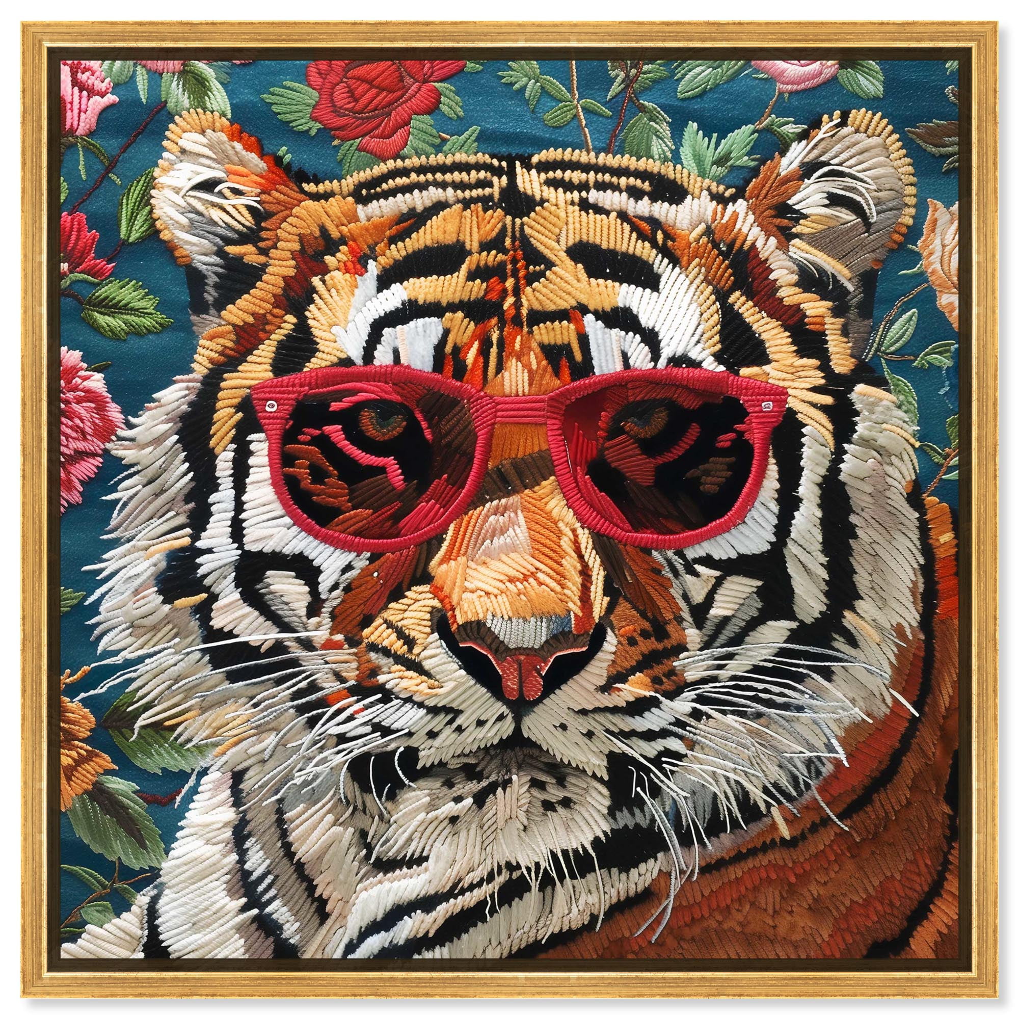 Velvet Tiger Canvas Modern Art by Art Remedy, Gold Frame, 16" x 16 ...