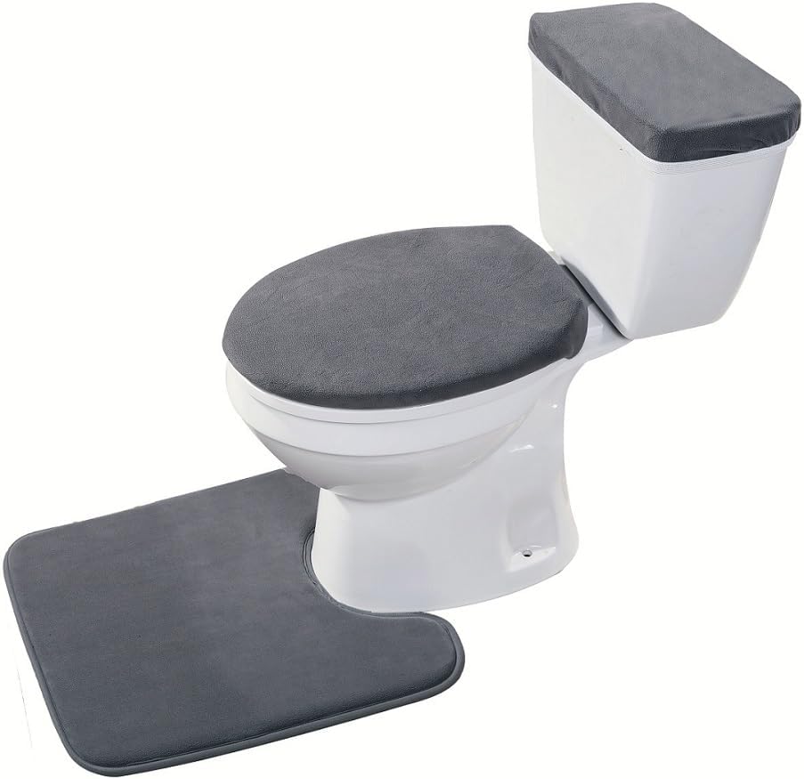 Velvet Toilet Lid Cover and Tank Lid Cover with Memory Foam Toilet Mat ...