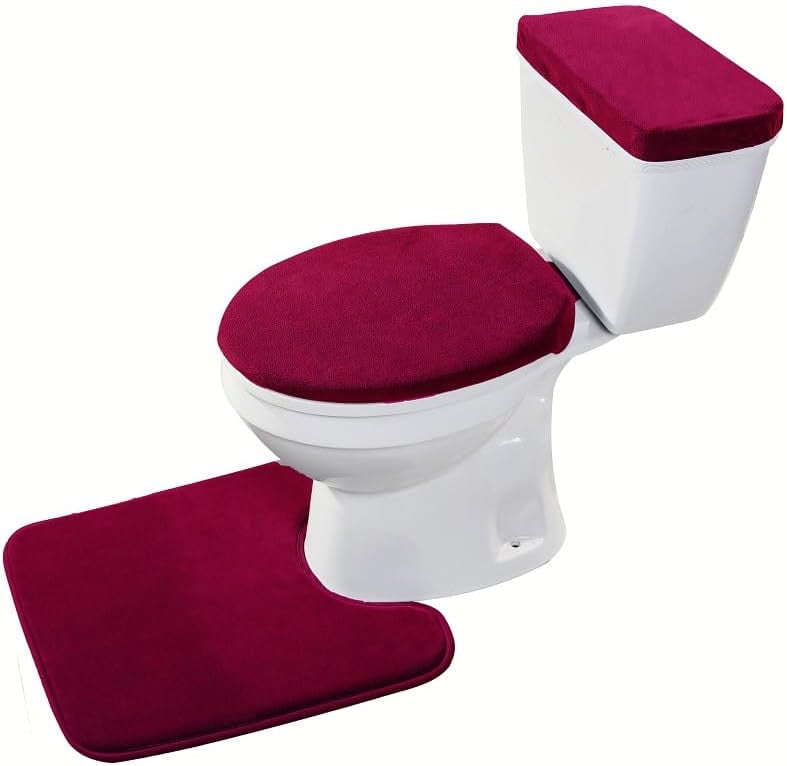 Velvet Toilet Lid Cover and Tank Lid Cover with Toilet Mat Memory Foam ...