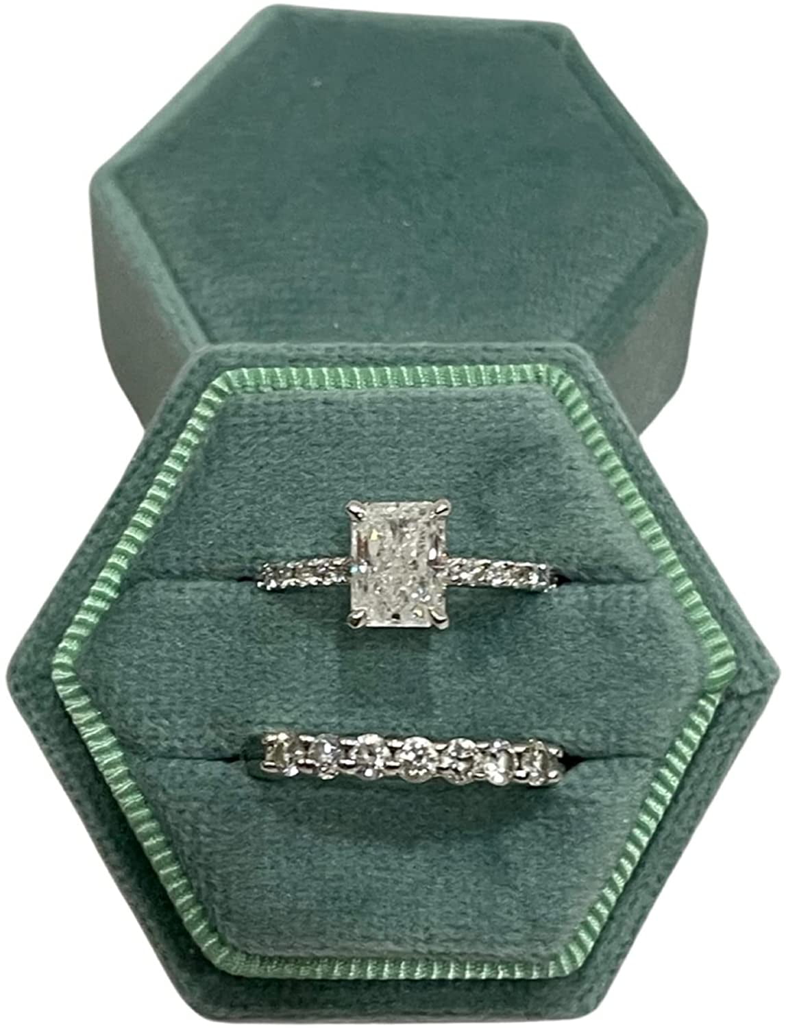 Velvet Treasures Engagement Ring Box, Double Slots Vintage Hexagon ...
