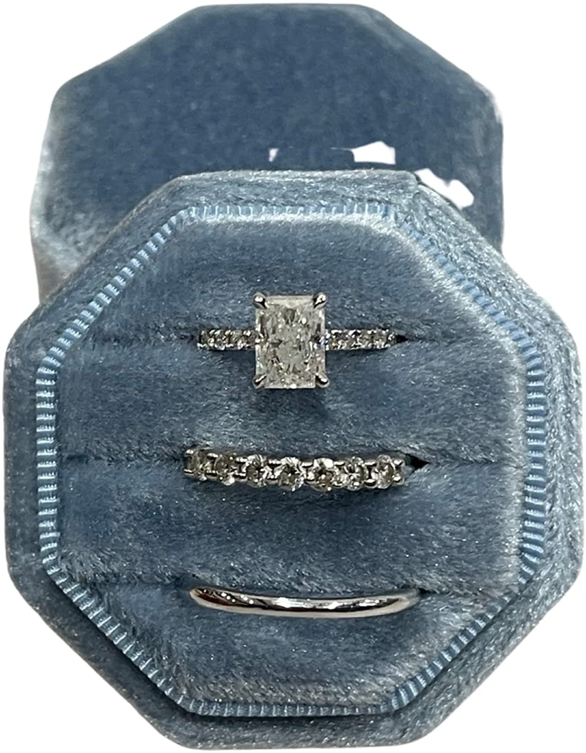 Velvet Treasures Engagement Ring Box - Vintage 3 Slot Octagon Jewelry ...