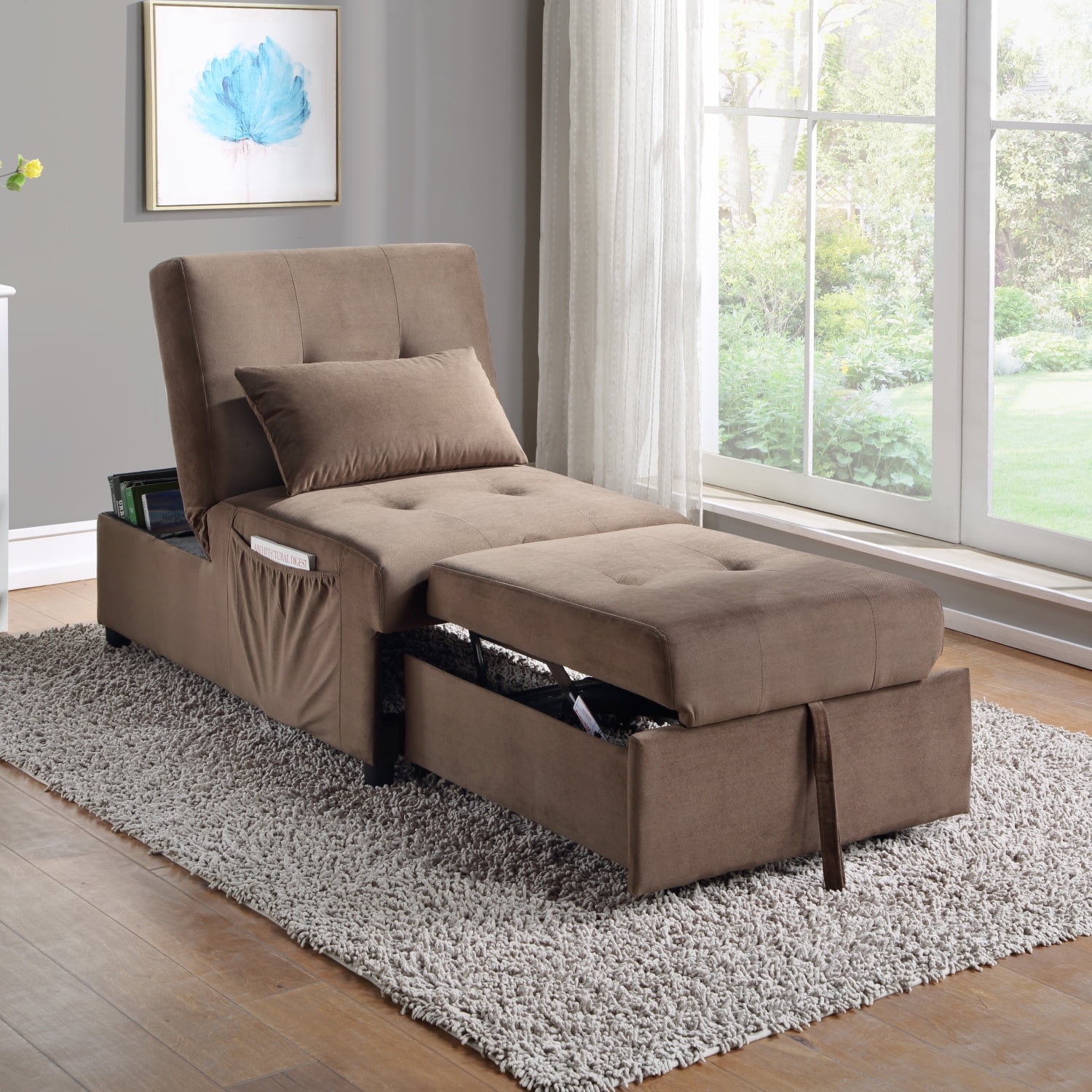 Velvet Tufted Bench Pull-Out Bed Solid Wood Storage Lift Top - Walmart.com