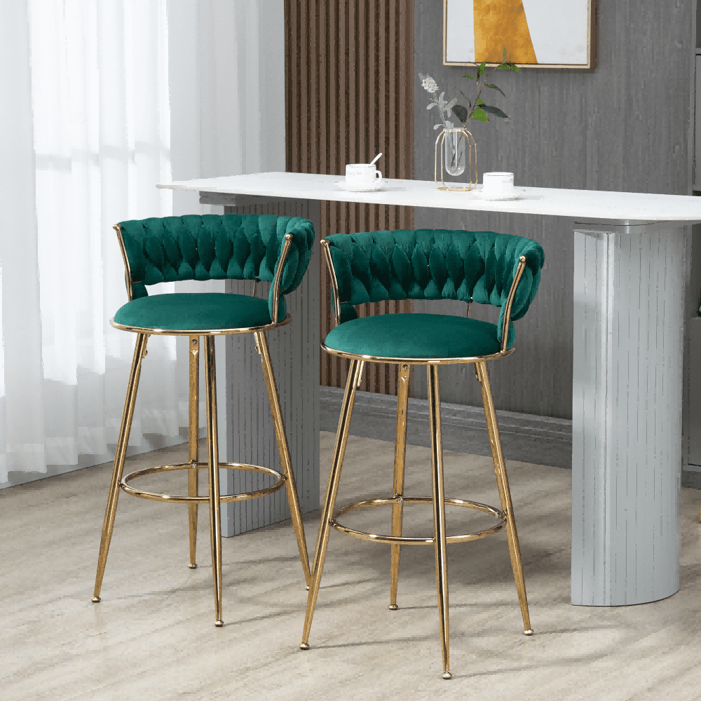 Velvet Tufted Counter Height Bar Stool Chairs with Solid Metal Legs ...