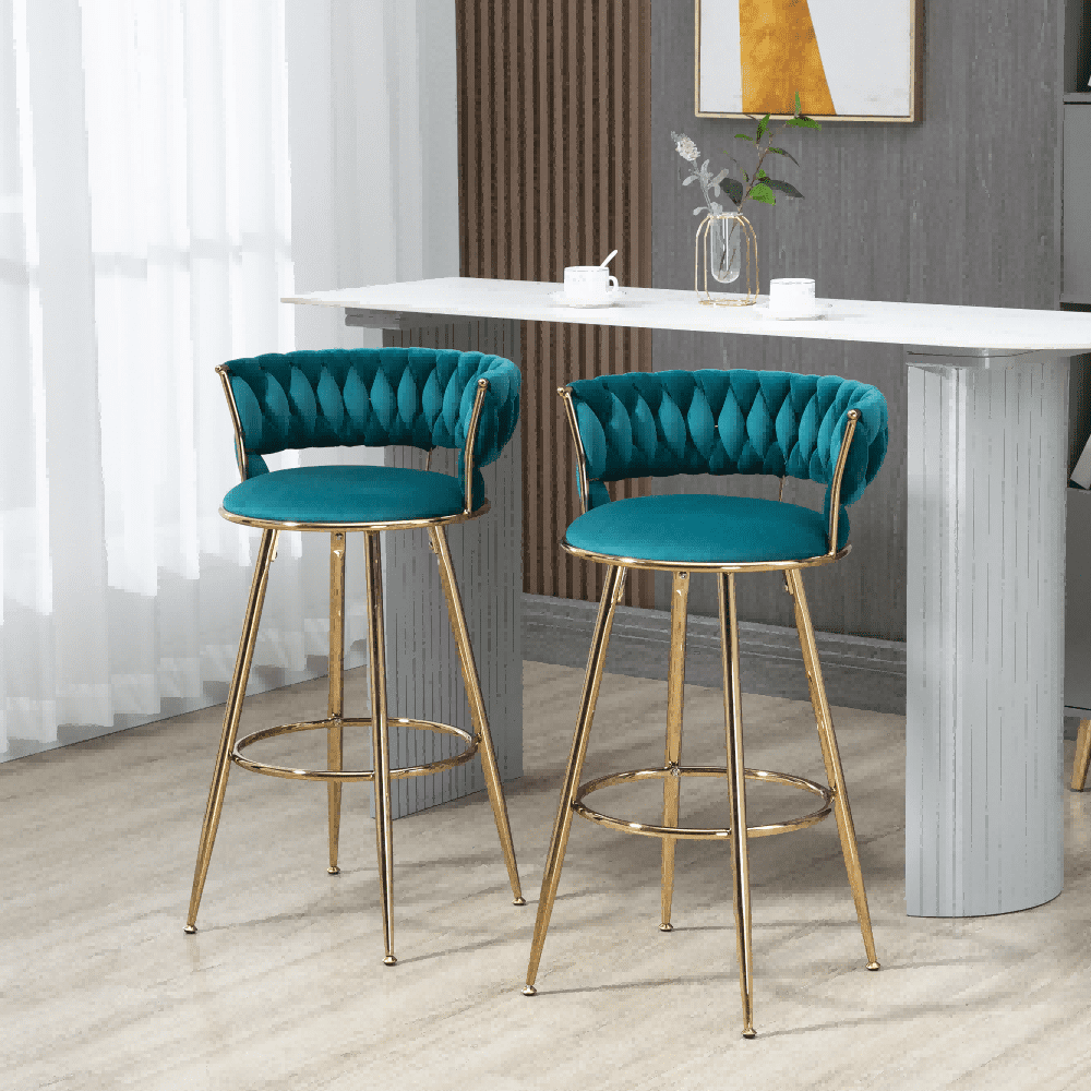 Velvet Tufted Counter Height Bar Stool Chairs with Solid Metal Legs ...