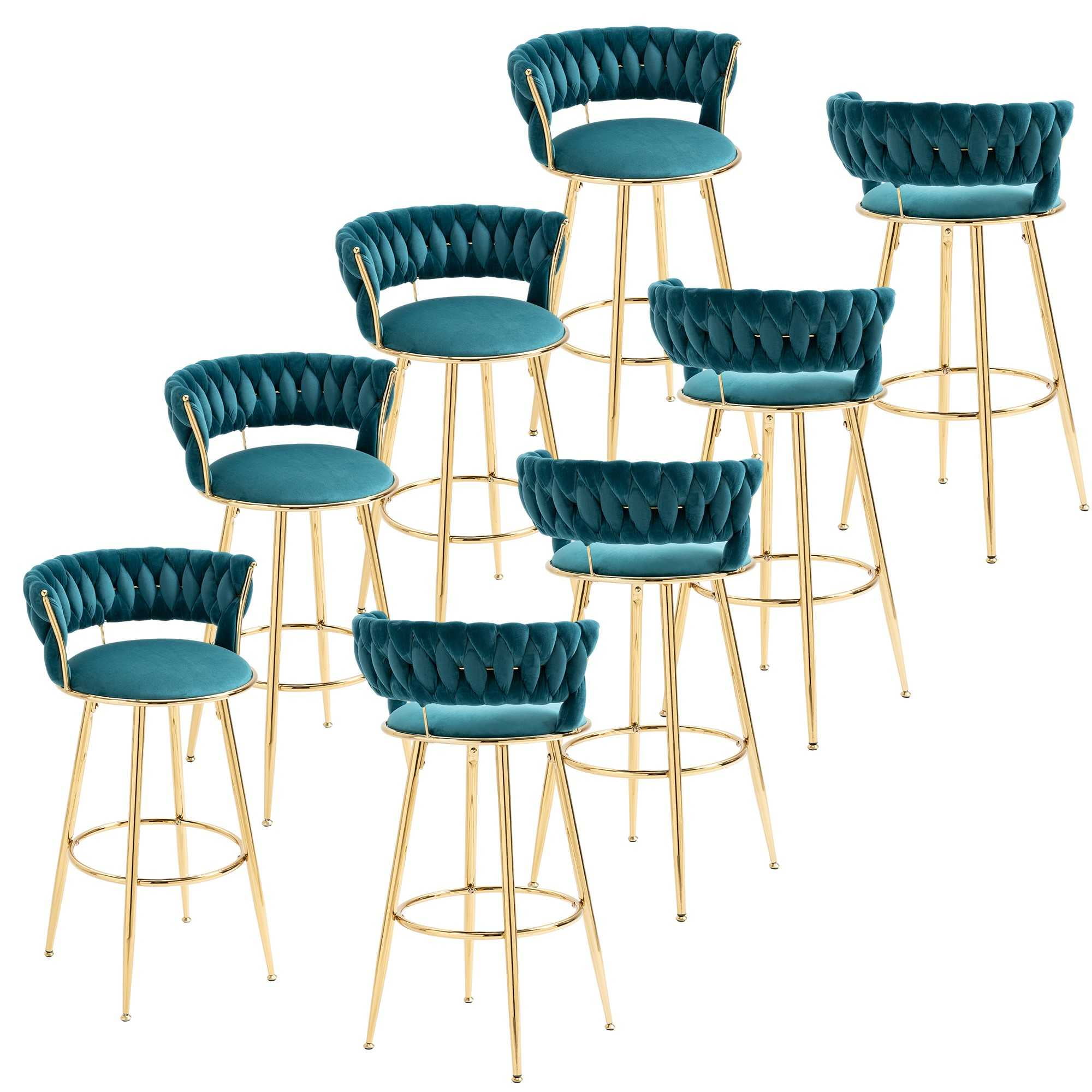 Velvet Tufted Counter Height Bar Stool Chairs with Solid Metal Legs ...