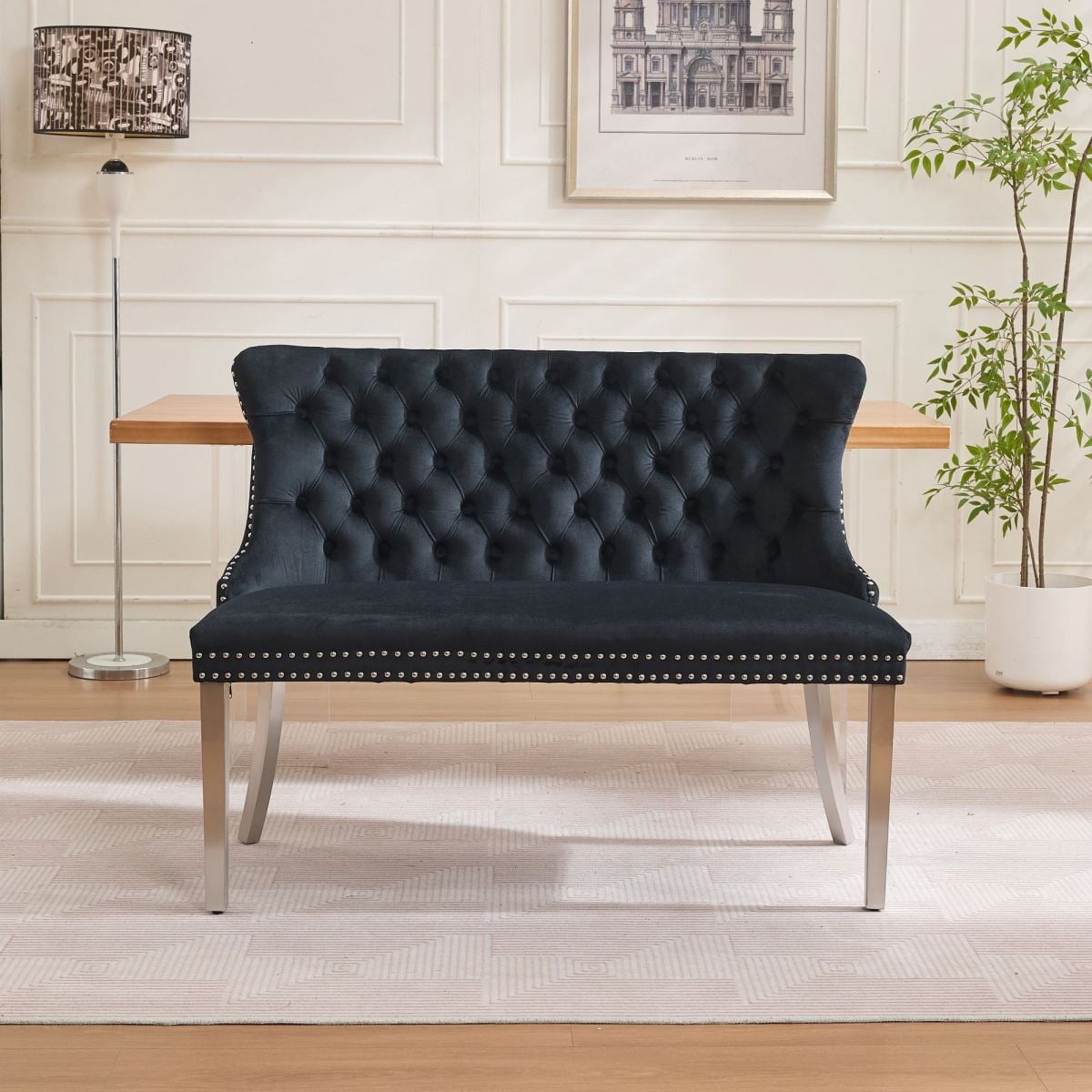 Velvet Tufted Dining Bench Loveseat, 2-Seat Upholstered Kitchen Bench ...