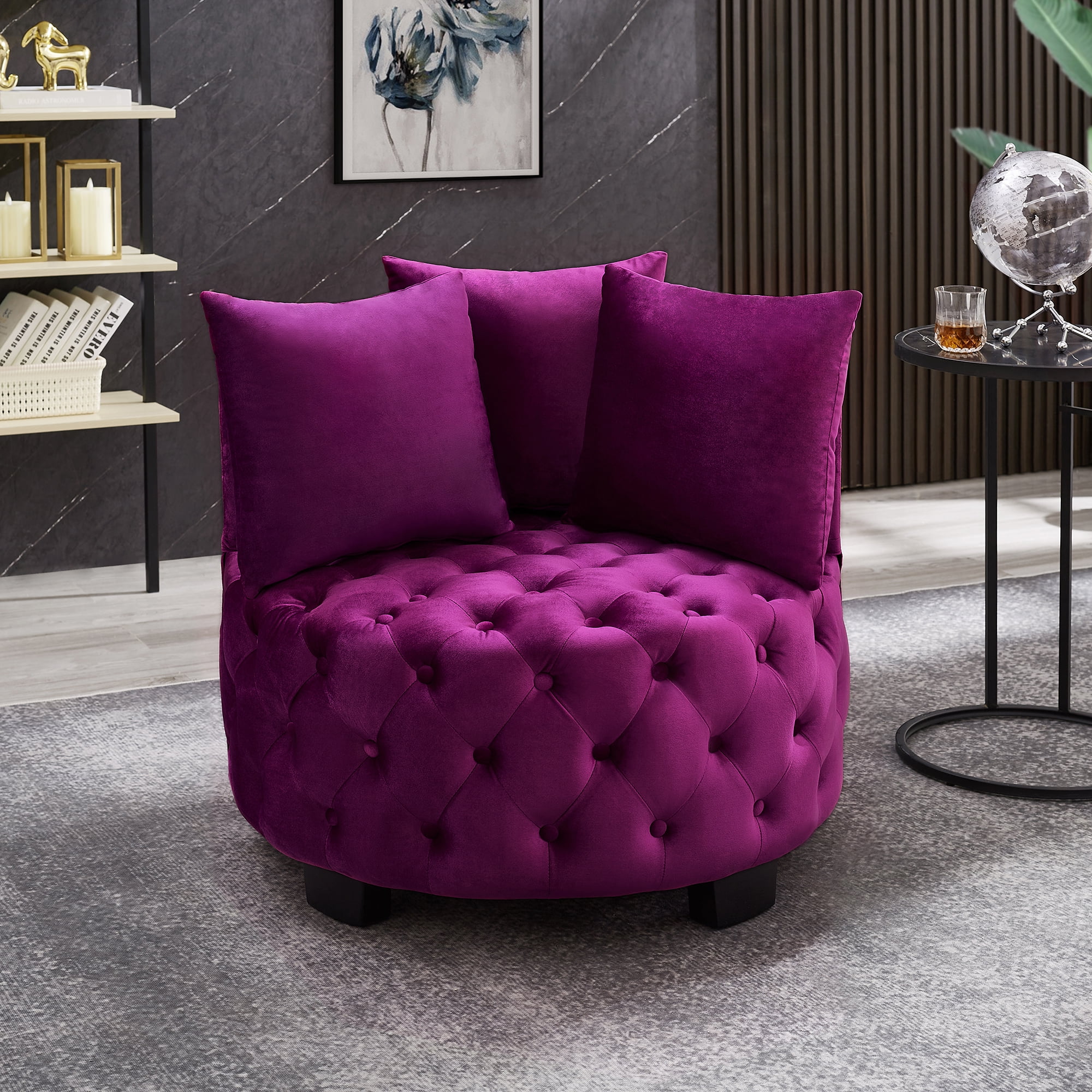 Velvet Tufted Leisure Chair Contemporary Round Accent Chair with ...