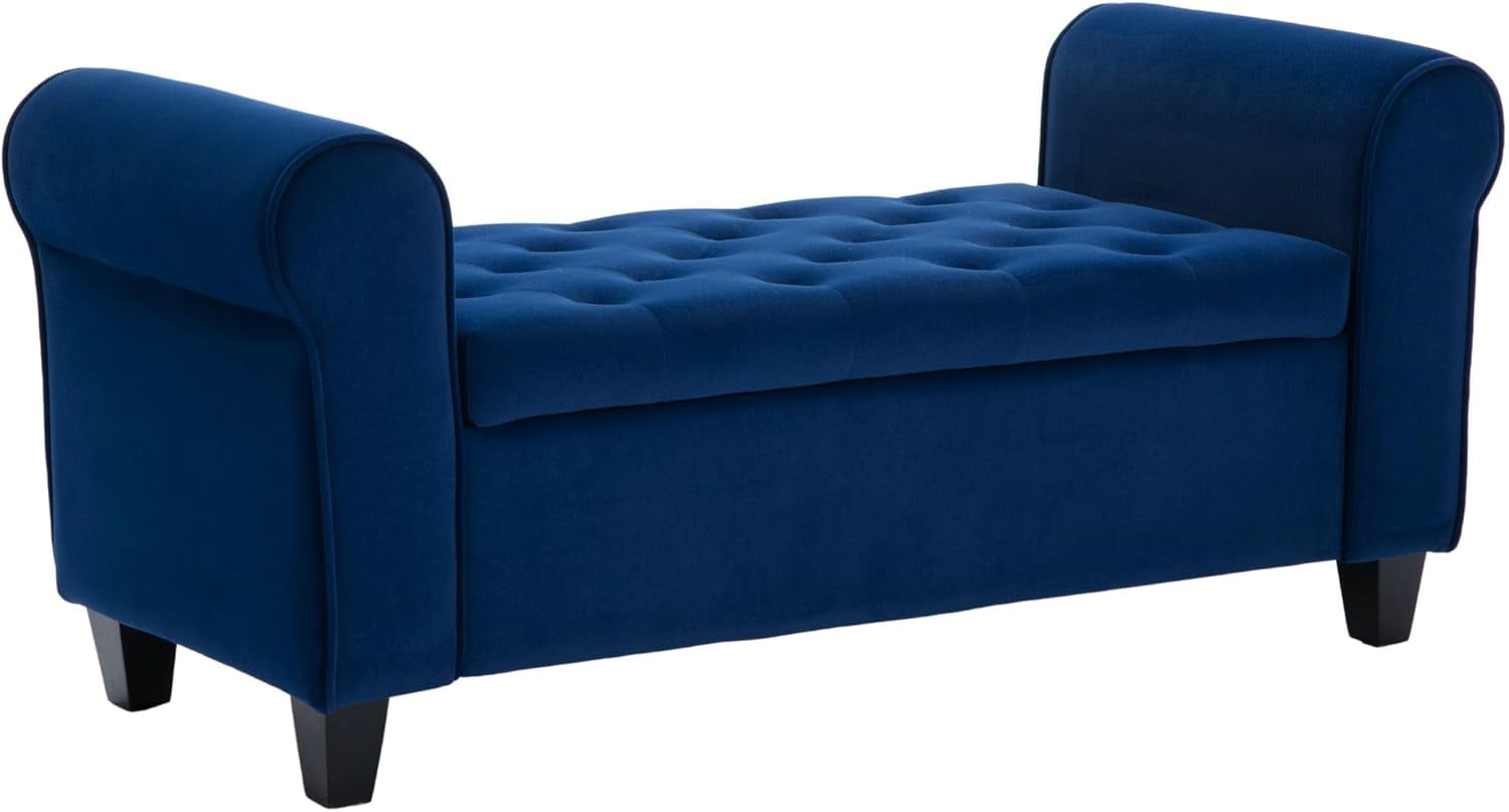 Velvet Tufted Storage Ottoman Upholstered End of Bed Boucle Benches ...