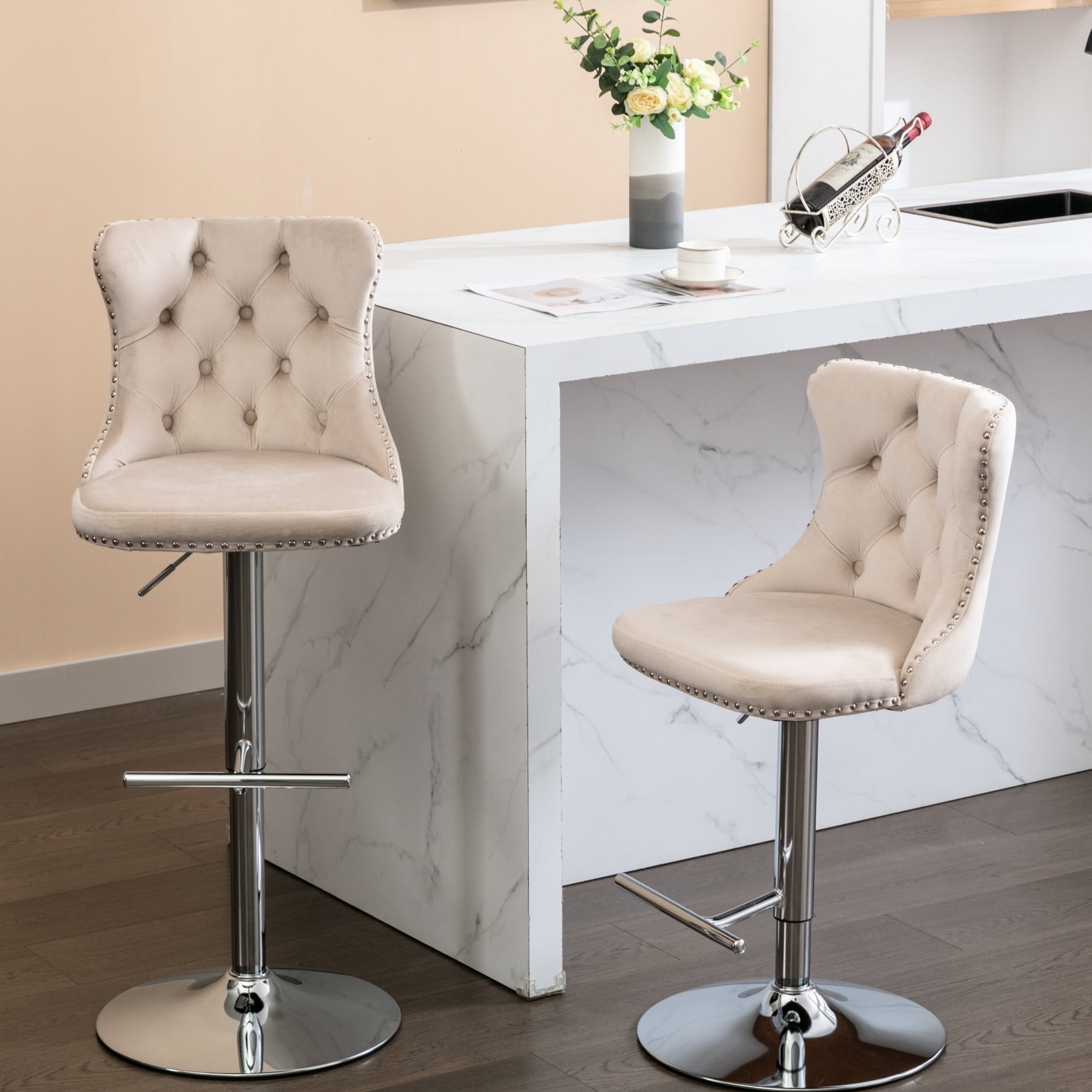 Velvet Upholstered, 360° Rotation - American Design Bar Stools for Home ...