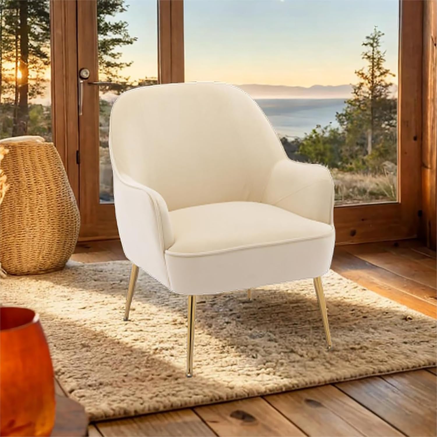 Velvet Upholstered Accent Armchair with Solid Wood Frame, Boho Style ...