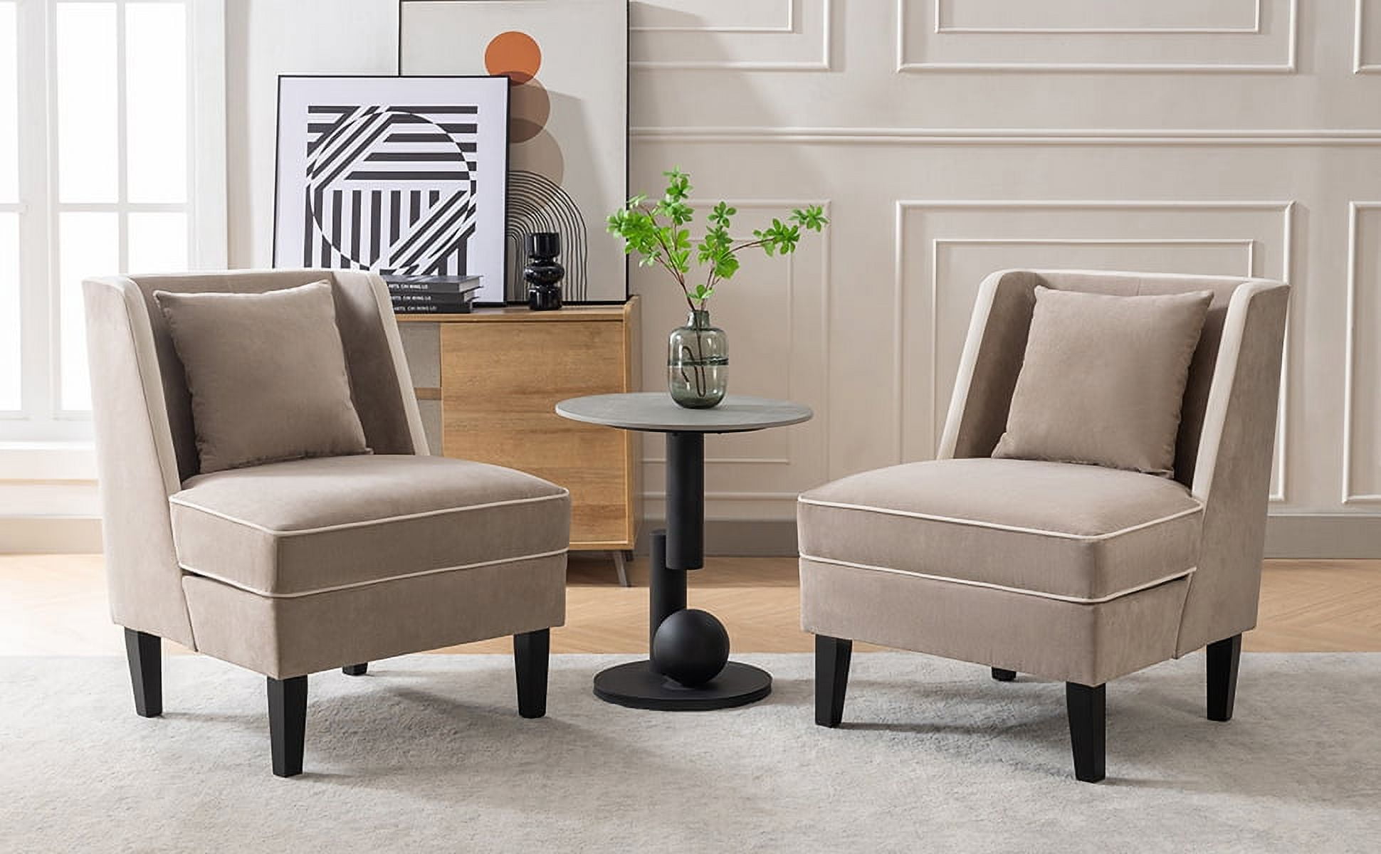 THOWDEE Traditional Upholstered Accent Chair with Cream Piping, Tan and ...