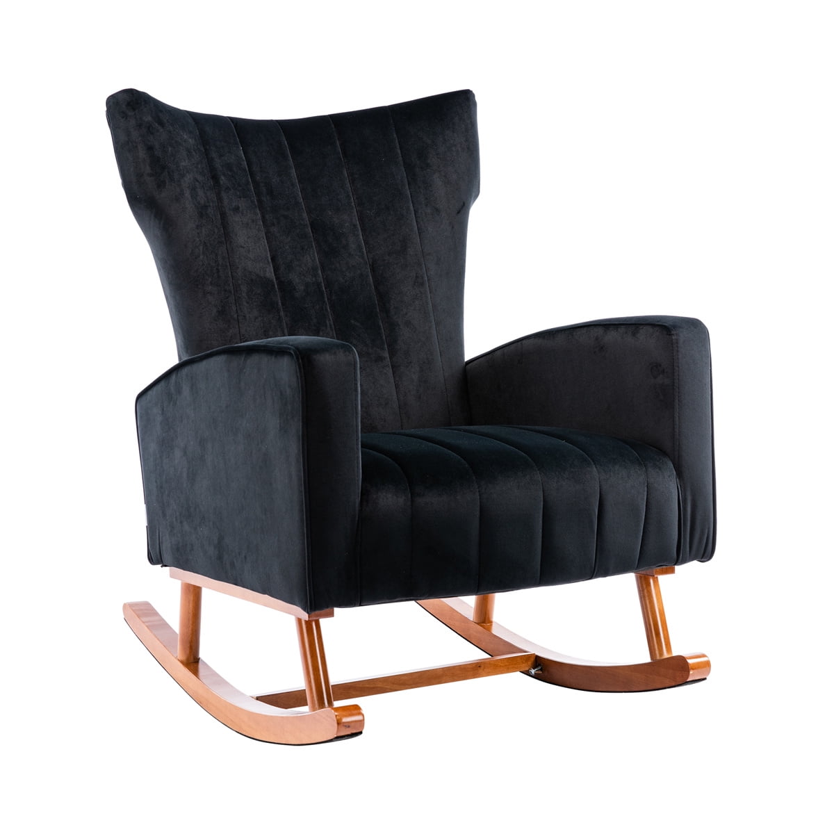 Velvet Upholstered Accent Rocking Chair, Mid Century Modern High Back ...